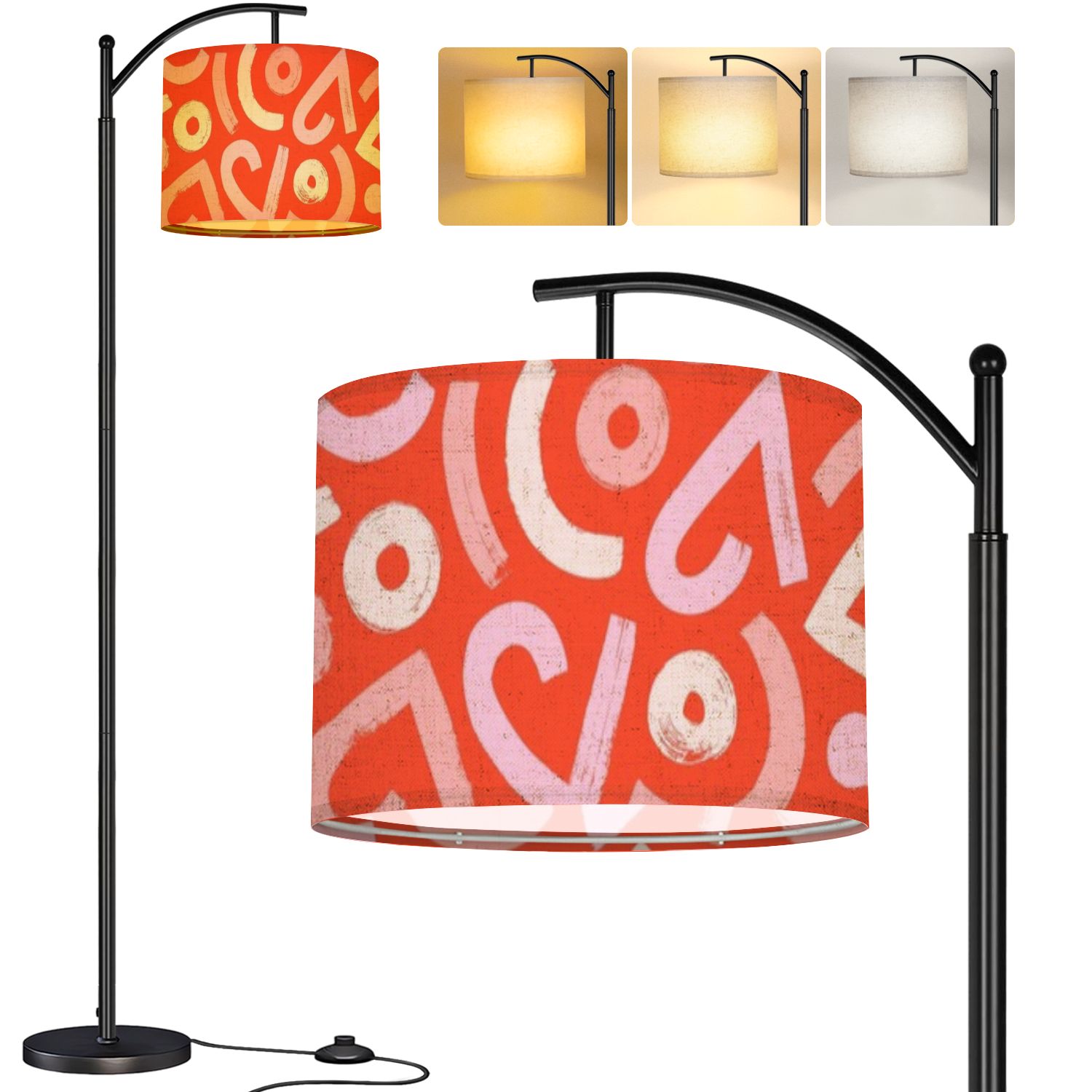 Arc Floor Lamp Red pink geometric hearts circles seamless pattern ...
