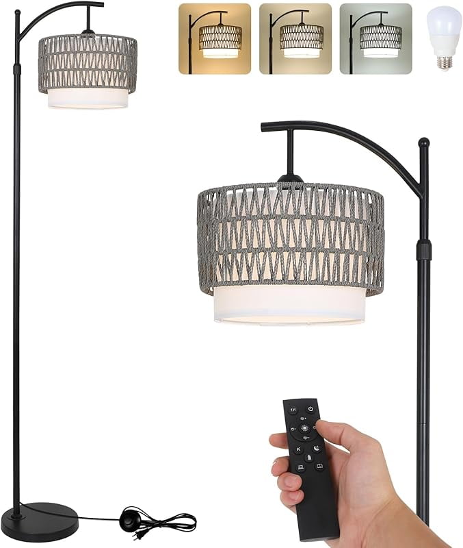 Arc Floor Lamp with Remote Control, Dimmable LED Floor Lamp with 3 ...