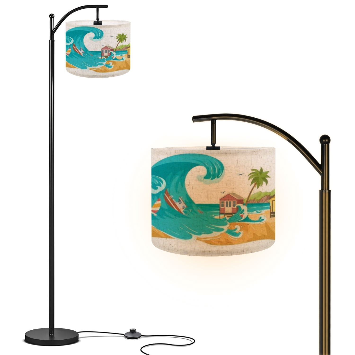 Arc Floor Lamp with Remote, Dimmable Bulb, Art Deco Arched Floor lamp ...