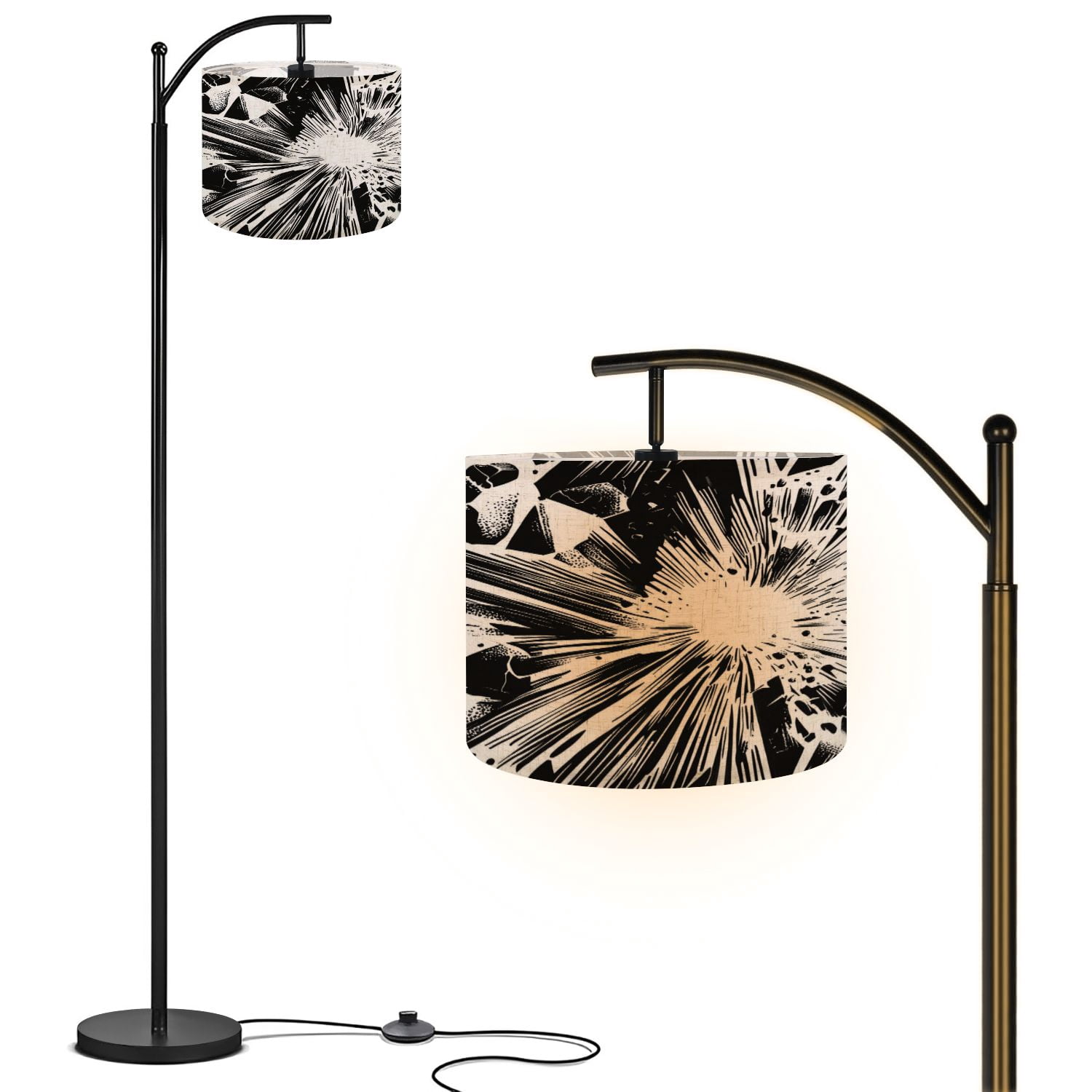 Arc Floor Lamp with Remote, Dimmable Bulb, Art Deco Arched Floor lamp ...