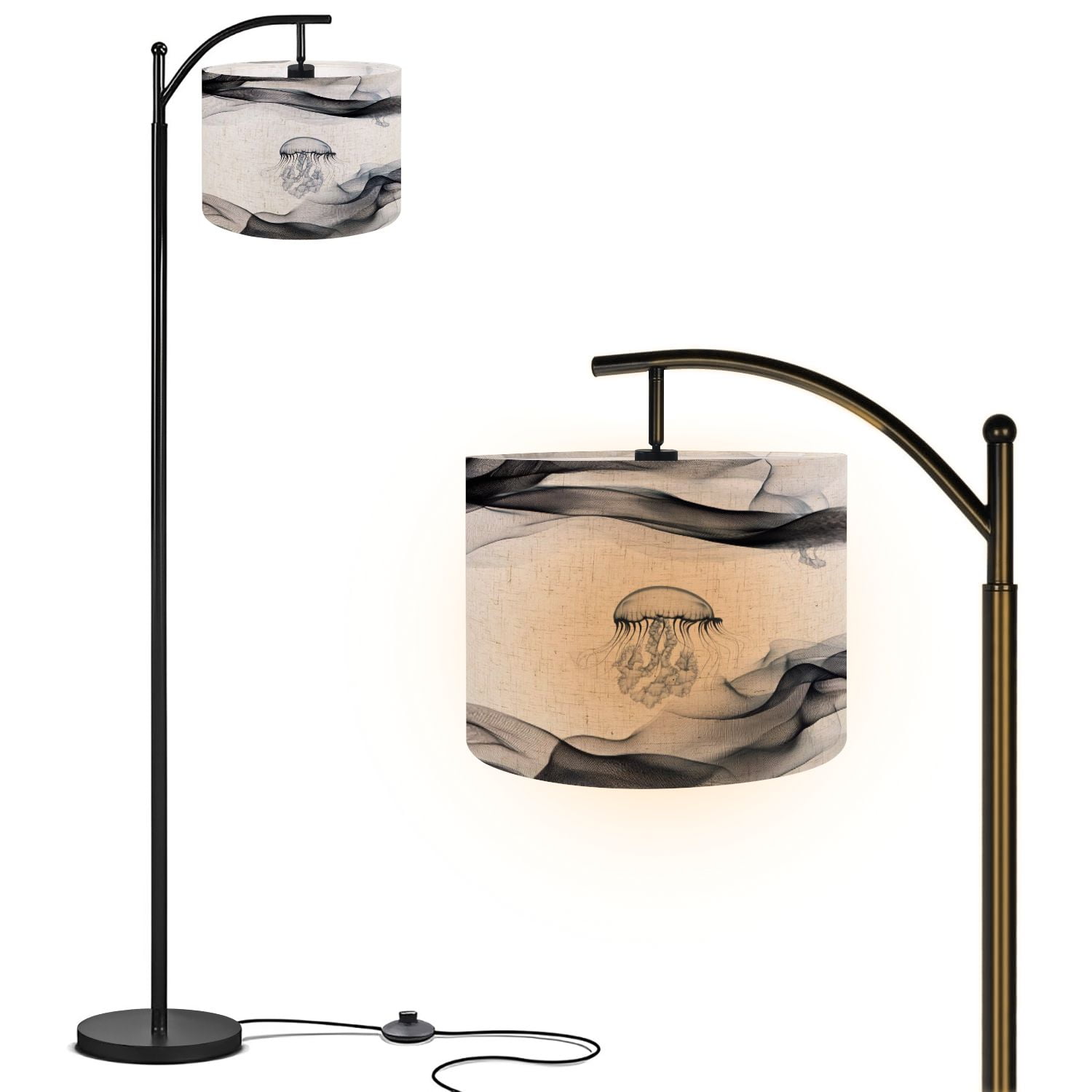 Arc Floor Lamp with Remote, Dimmable Bulb, Art Deco Arched Floor lamp ...