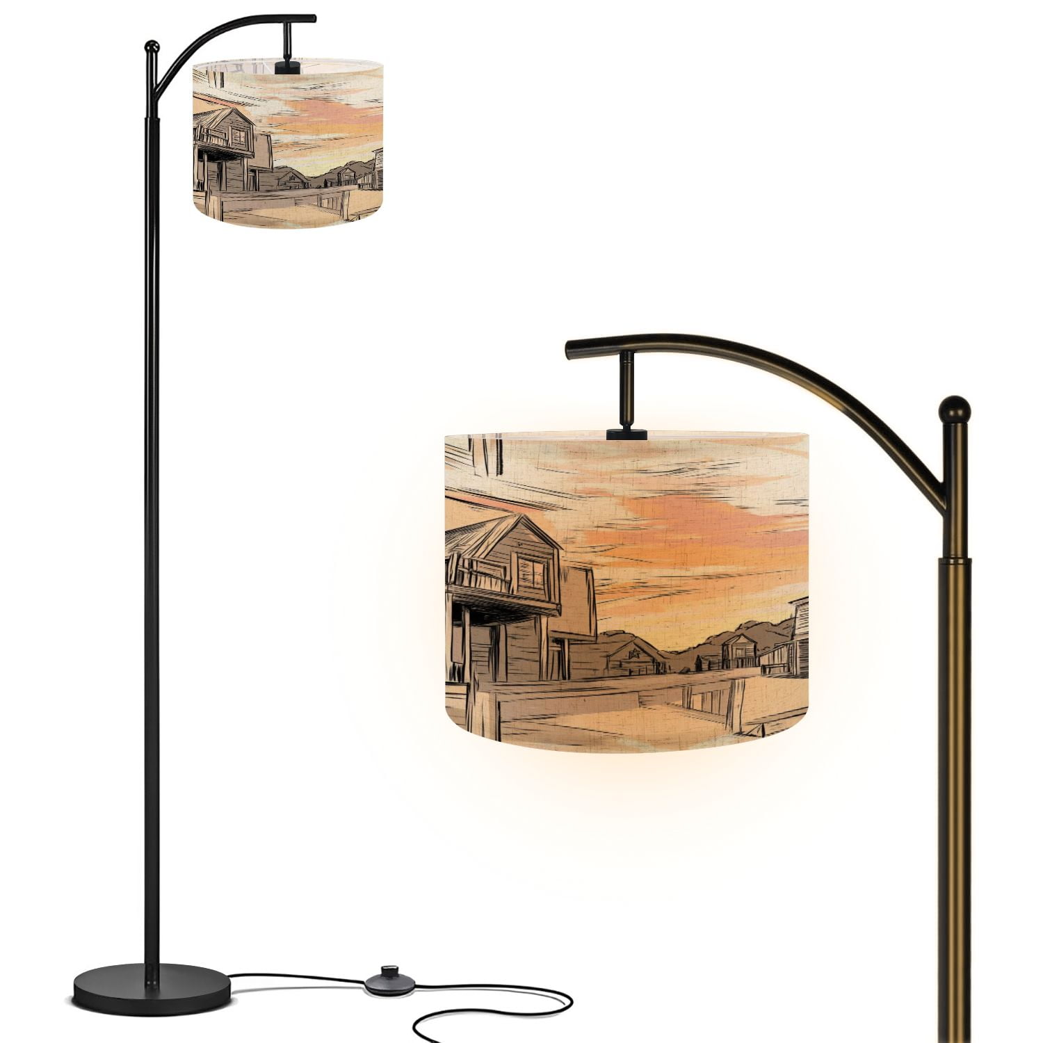 Arc Floor Lamp with Remote, Dimmable Bulb, Art Deco Arched Floor lamp ...