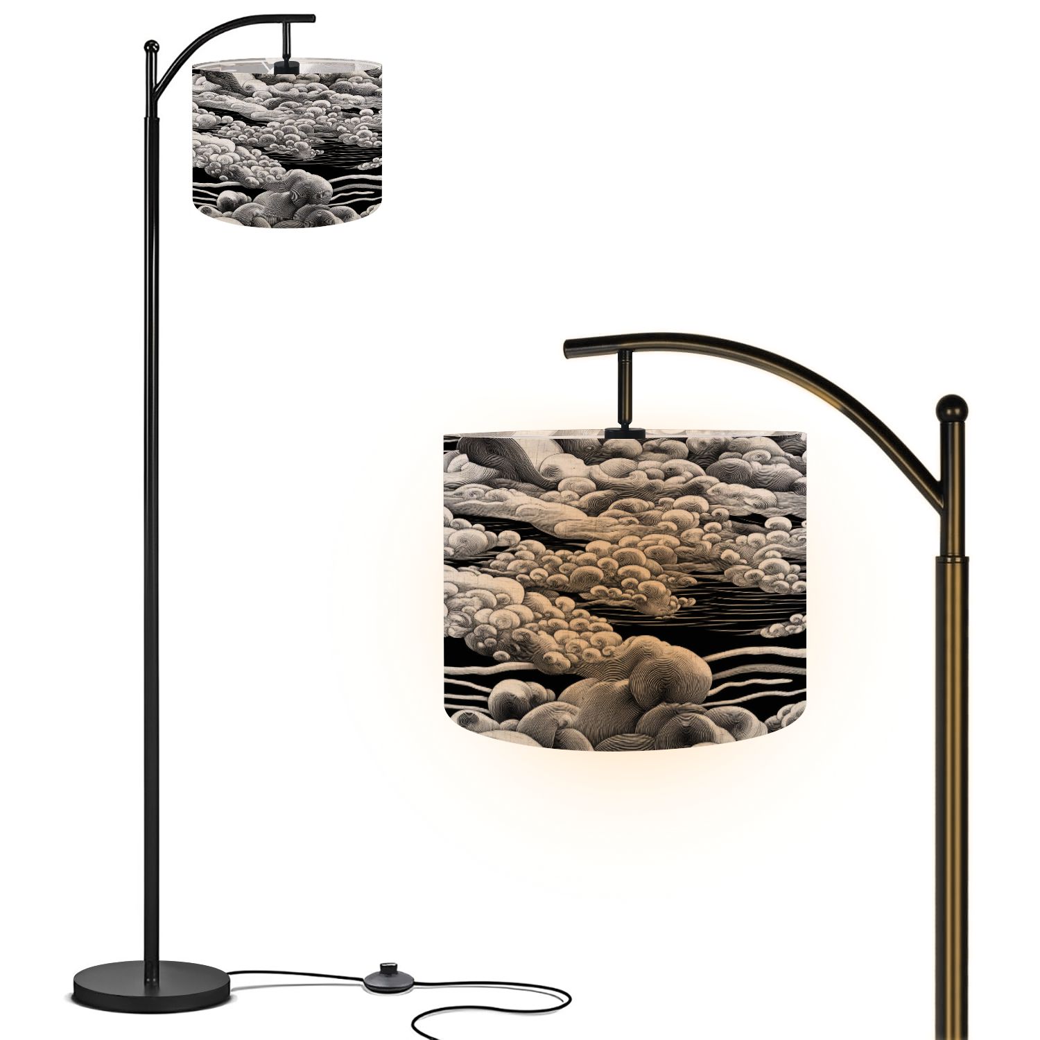 Arc Floor Lamp with Remote, Dimmable Bulb, Art Deco Arched Floor lamp ...