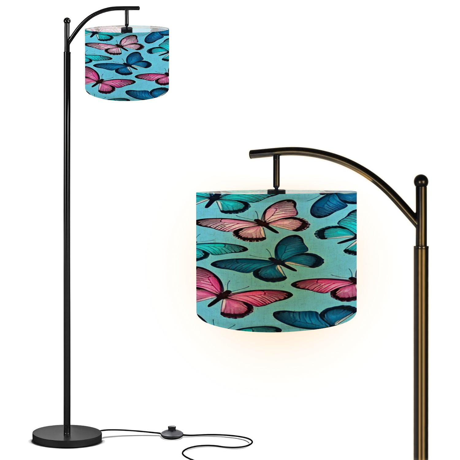 Arc Floor Lamp with Remote, Dimmable Bulb, Art Deco Arched Floor lamp Pattern butterflies ...