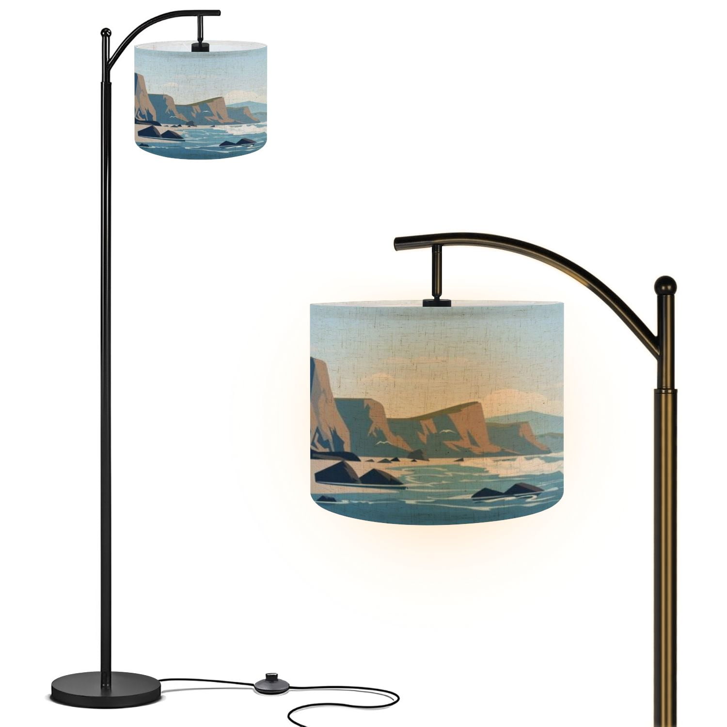 Arc Floor Lamp with Remote, Dimmable Bulb, Art Deco Arched Floor lamp ...