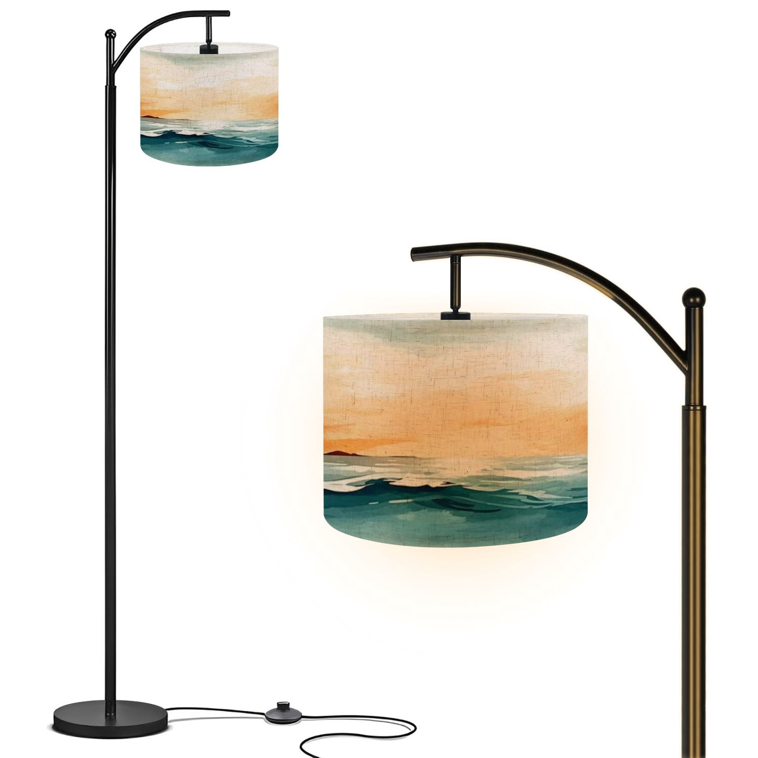 Arc Floor Lamp with Remote, Dimmable Bulb, Art Deco Arched Floor lamp ...