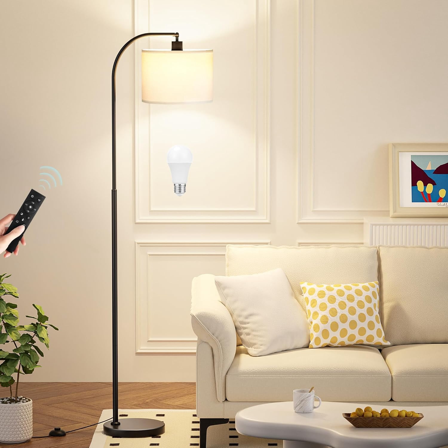 Arc Floor Lamp with Remote and Stepless Dimmable Bulb, Color ...