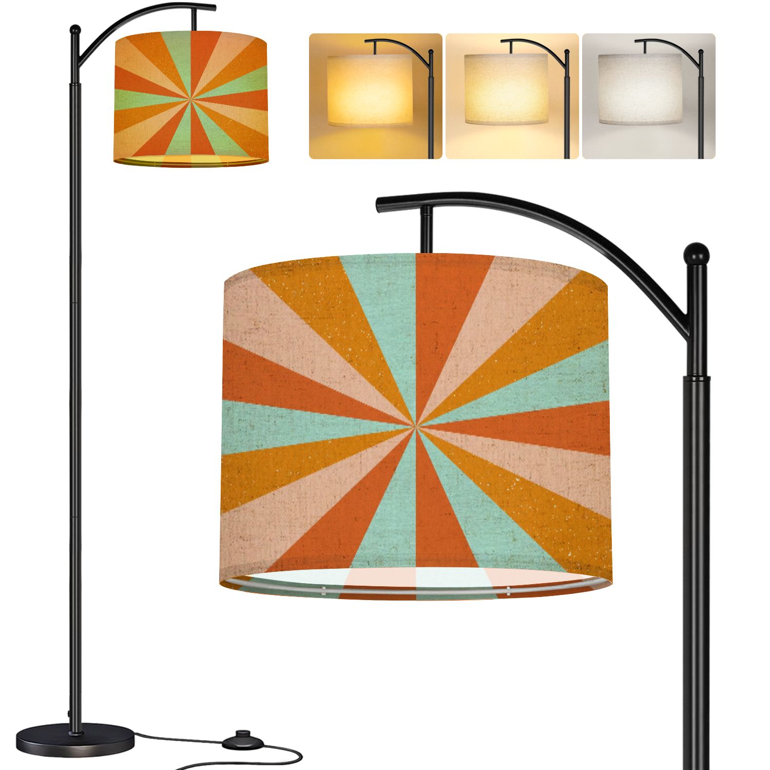Arc Floor Lamp Retro 60s 70s ray groovy bright texture Tall Modern ...