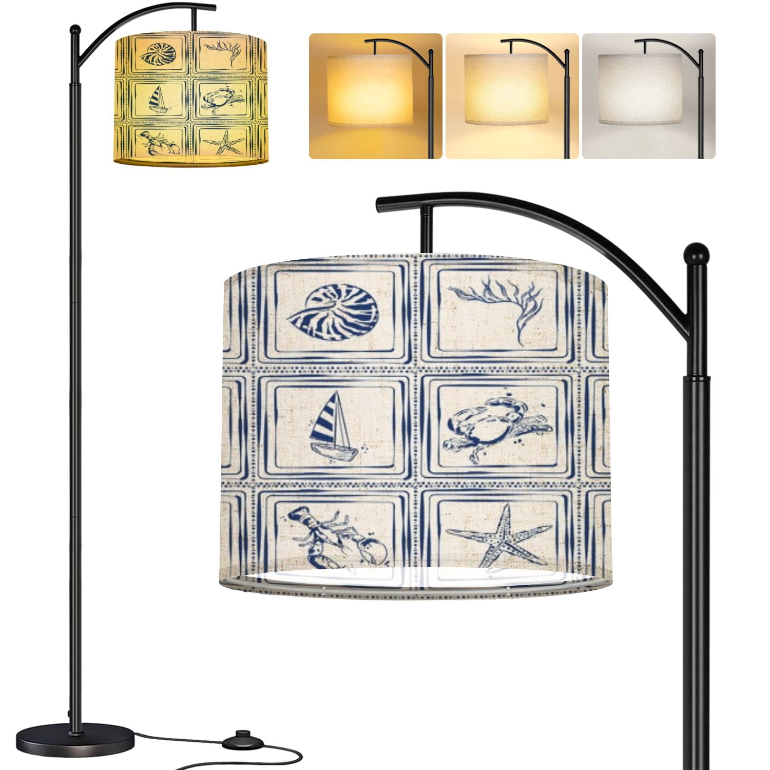 Arc Floor Lamp Retro Tropical Summer Hand drawn Oceans Animal Leaves ...