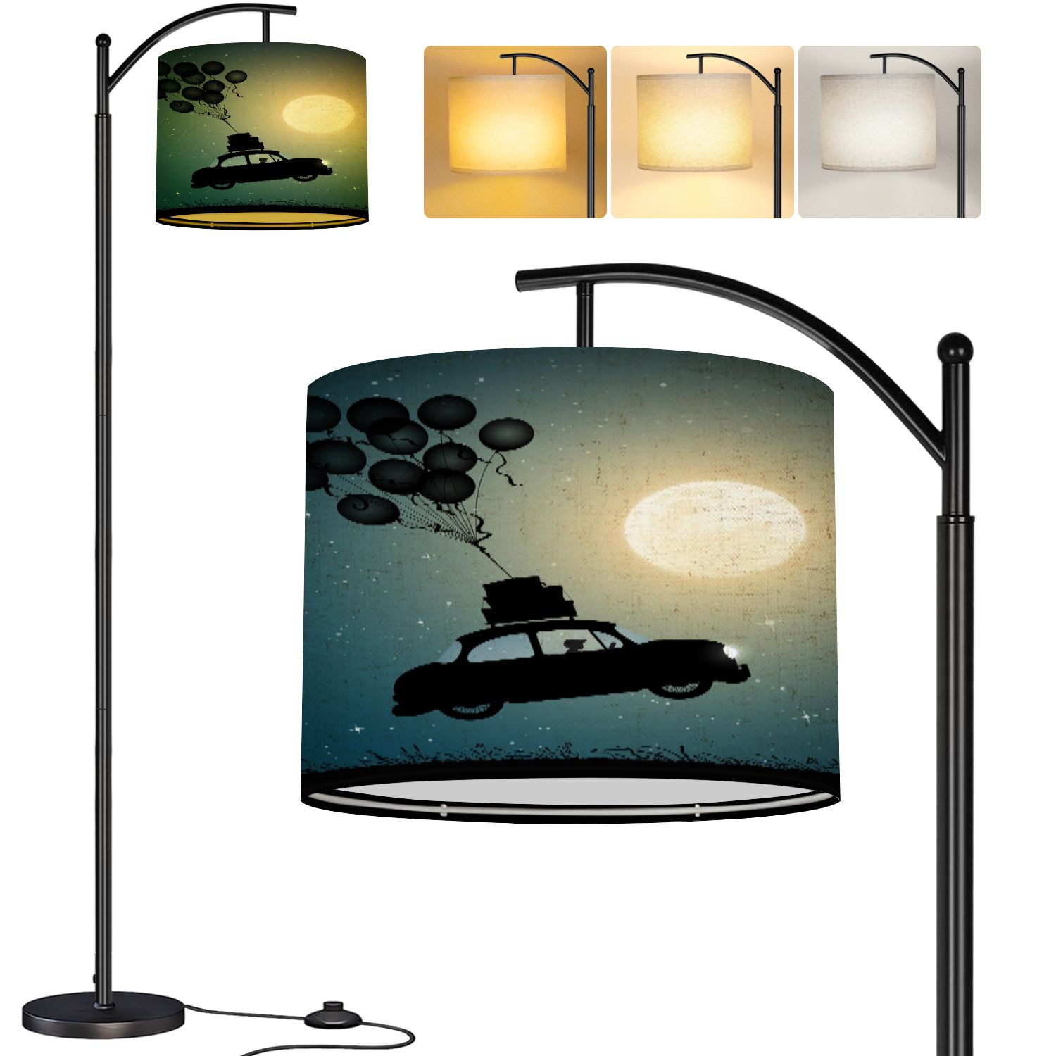 Arc Floor Lamp Retro car fly balloons night Funny silhouette Tall ...