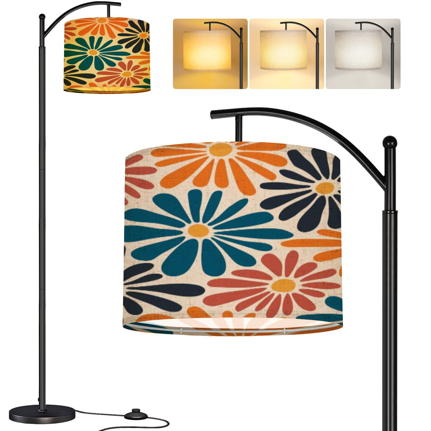 Arc Floor Lamp Retro floral Surface design style hippie Vintage groovy ...