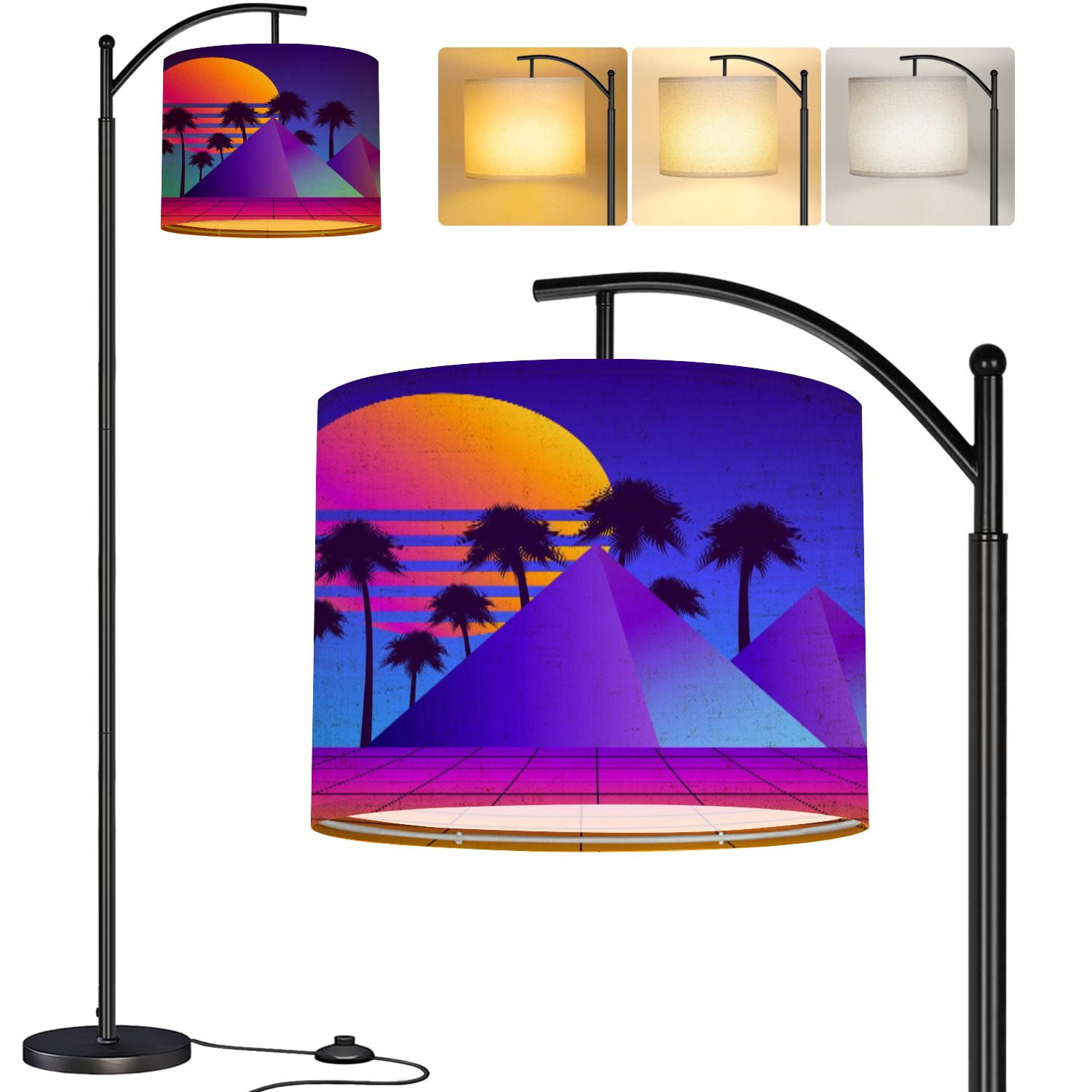 Arc Floor Lamp Retro futurism pyramids palm trees Perspective grid Neon ...