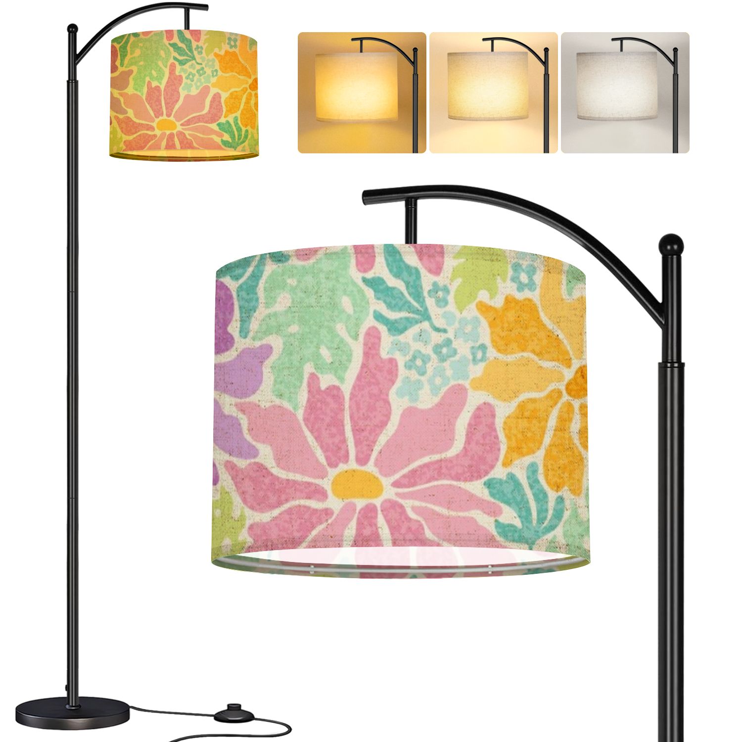 Arc Floor Lamp Retro groovy floral Abstract pattern cute spring daisy ...