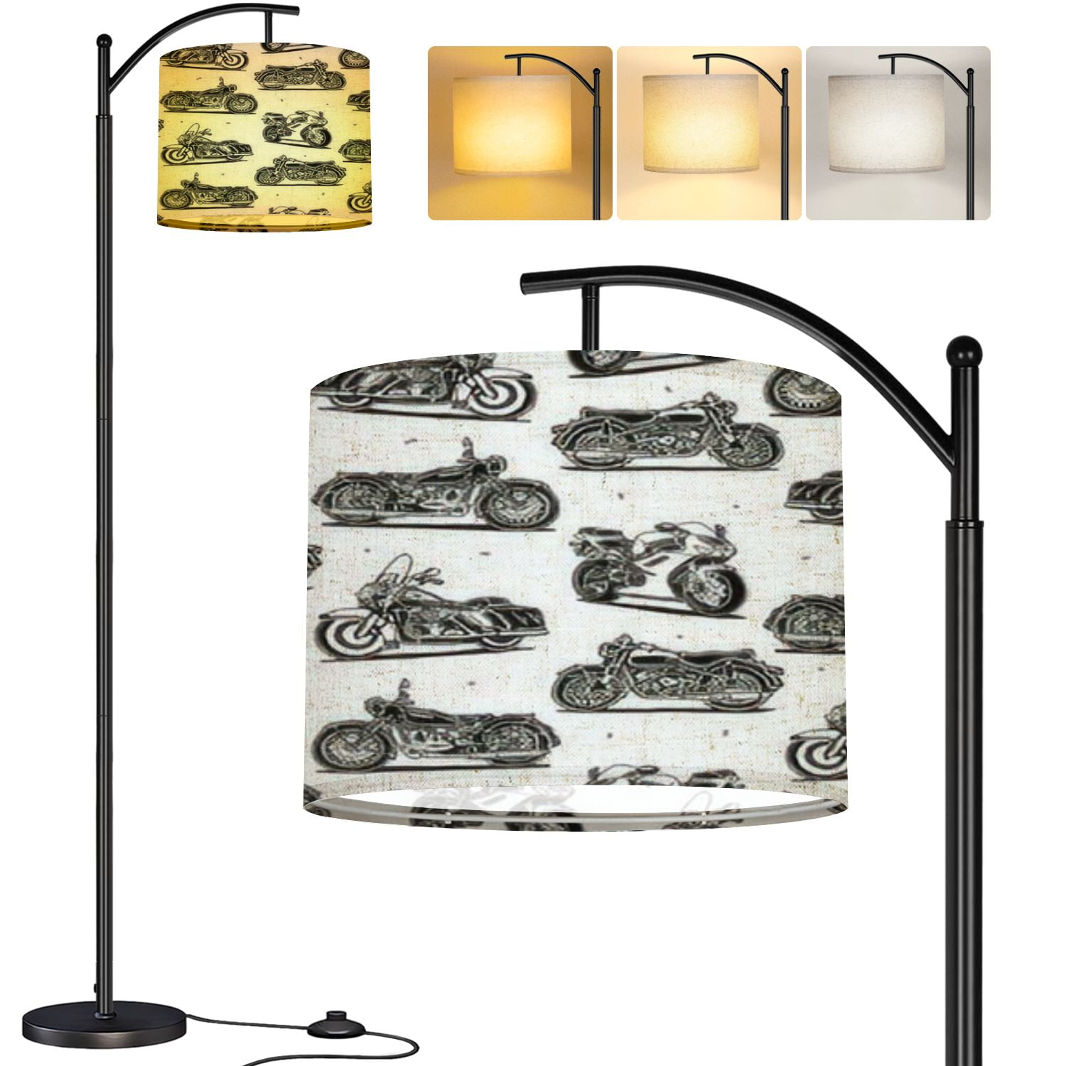 Arc Floor Lamp Retro motorcycles drawings seamless white Tall Modern ...