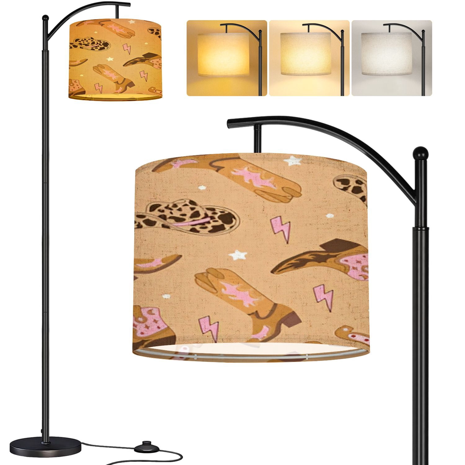 Arc Floor Lamp Retro seamless pattern Cowgirl boots hat horseshoe star ...