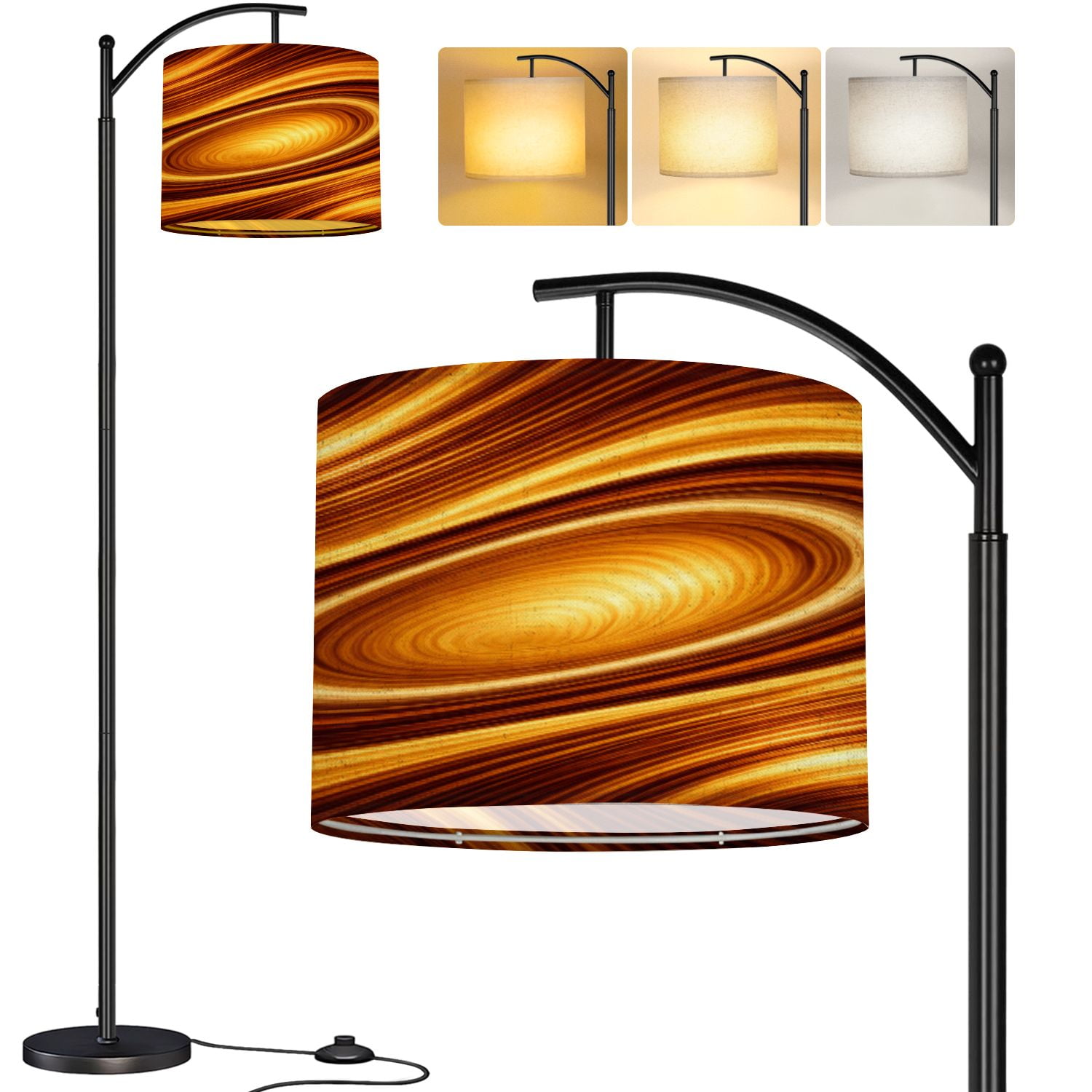 Arc Floor Lamp Ring Tree Wood Abstract Brown Gold Yellow Wave Fractal ...