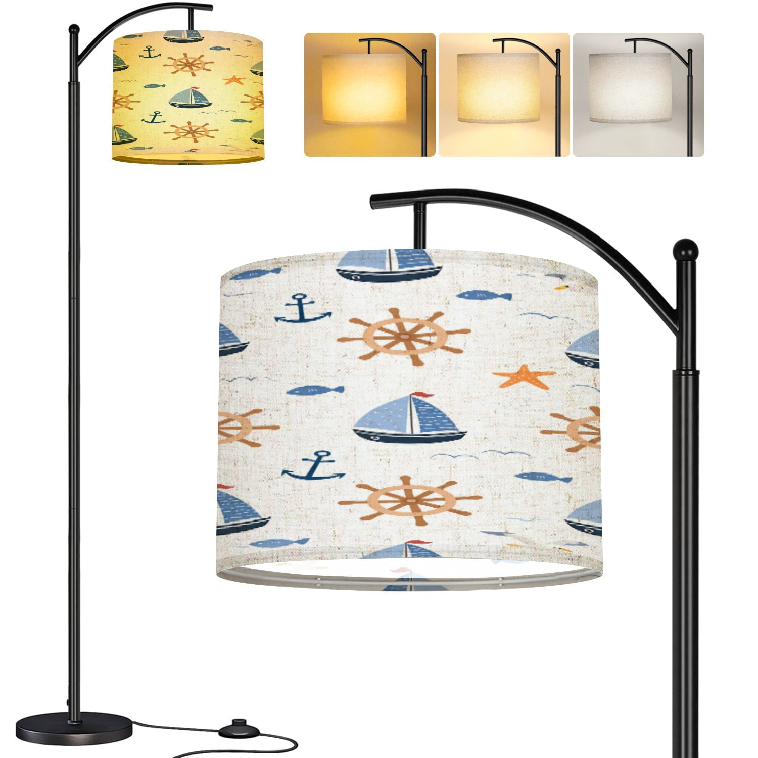 Arc Floor Lamp Sailboats Nautical Anchors Ship Wheels Seagulls Fish ...