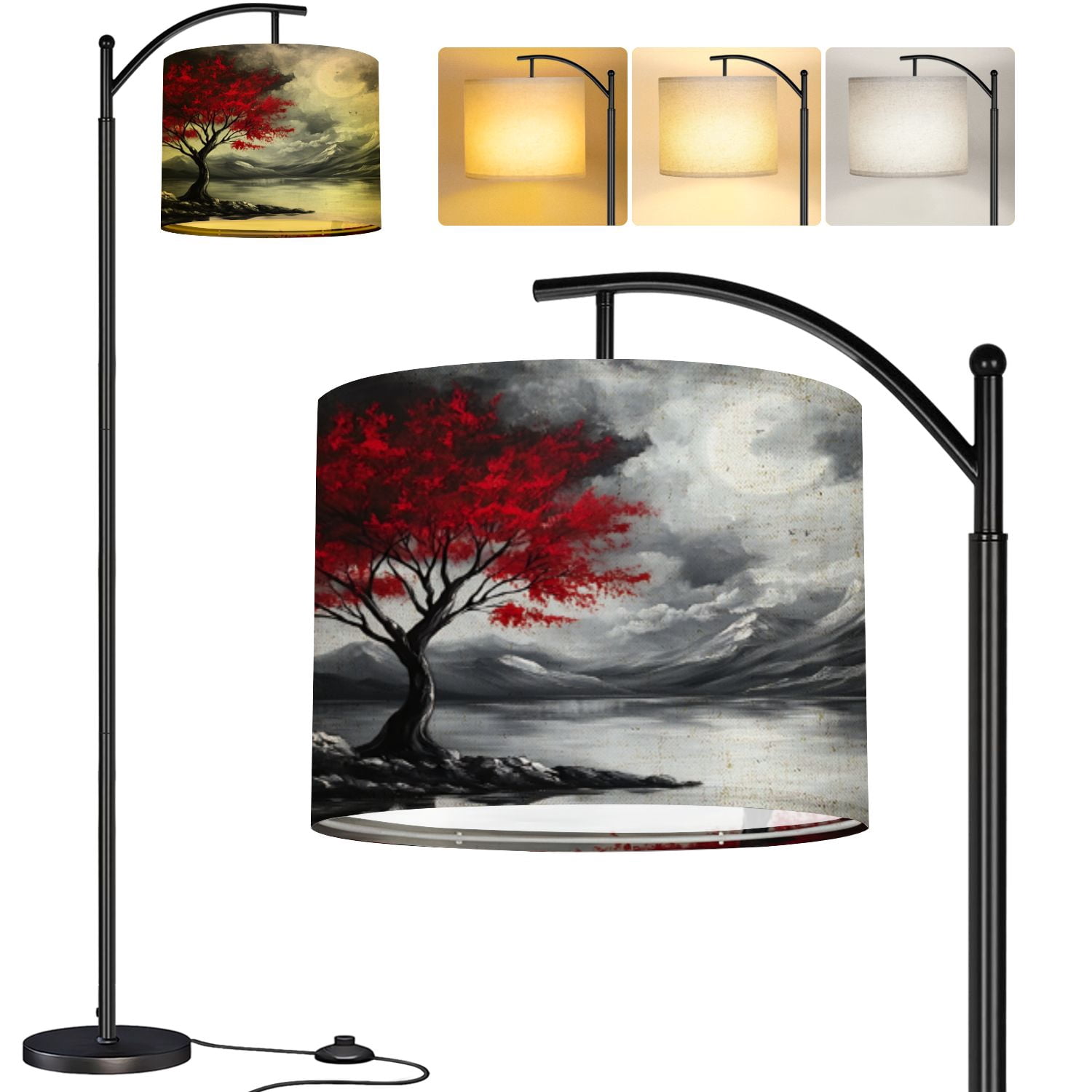 Arc Floor Lamp Scarlet Tree Red Mountains Moon Reflective Water Cloudy ...