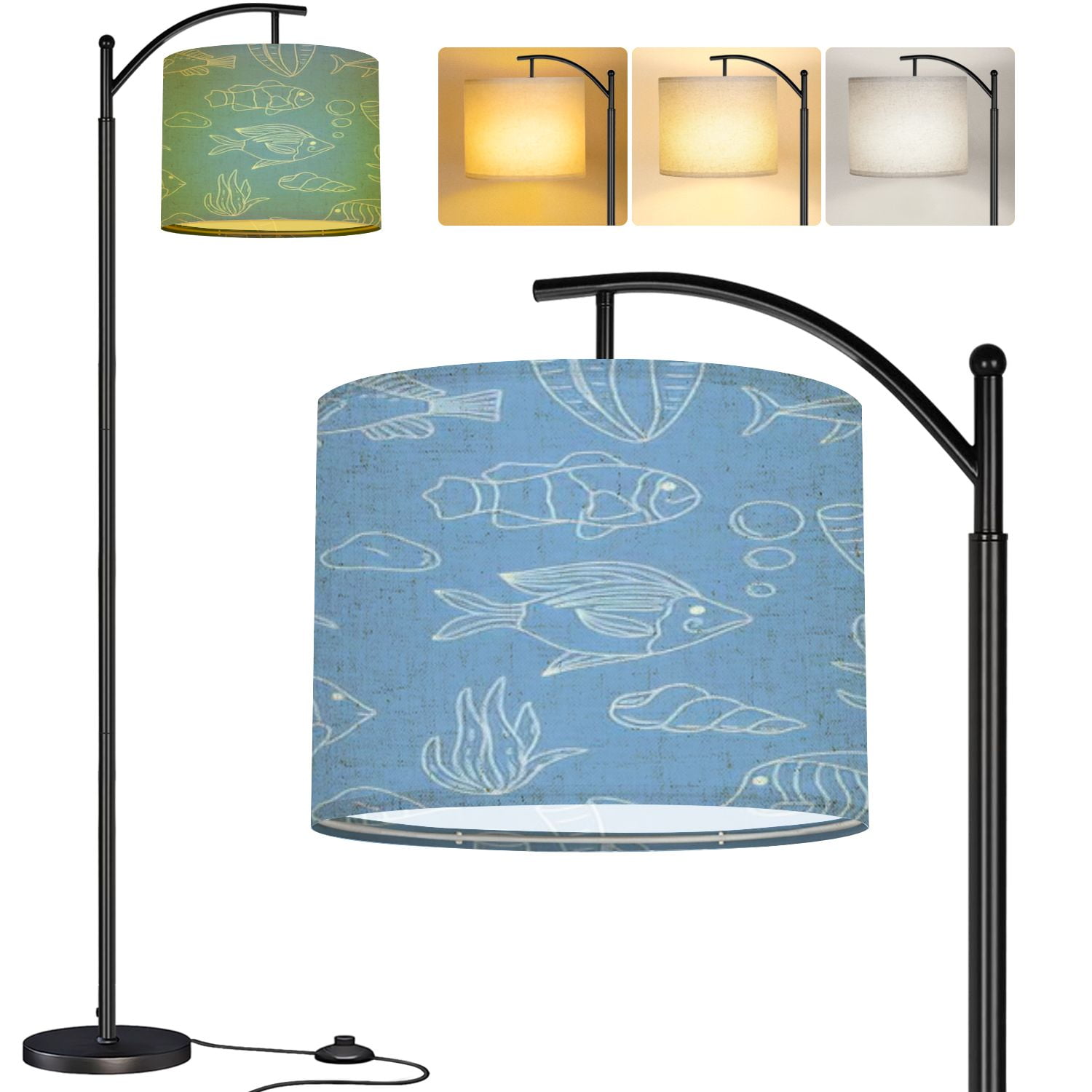 Arc Floor Lamp Sea underwater world seamless Blue white silhouette fish ...