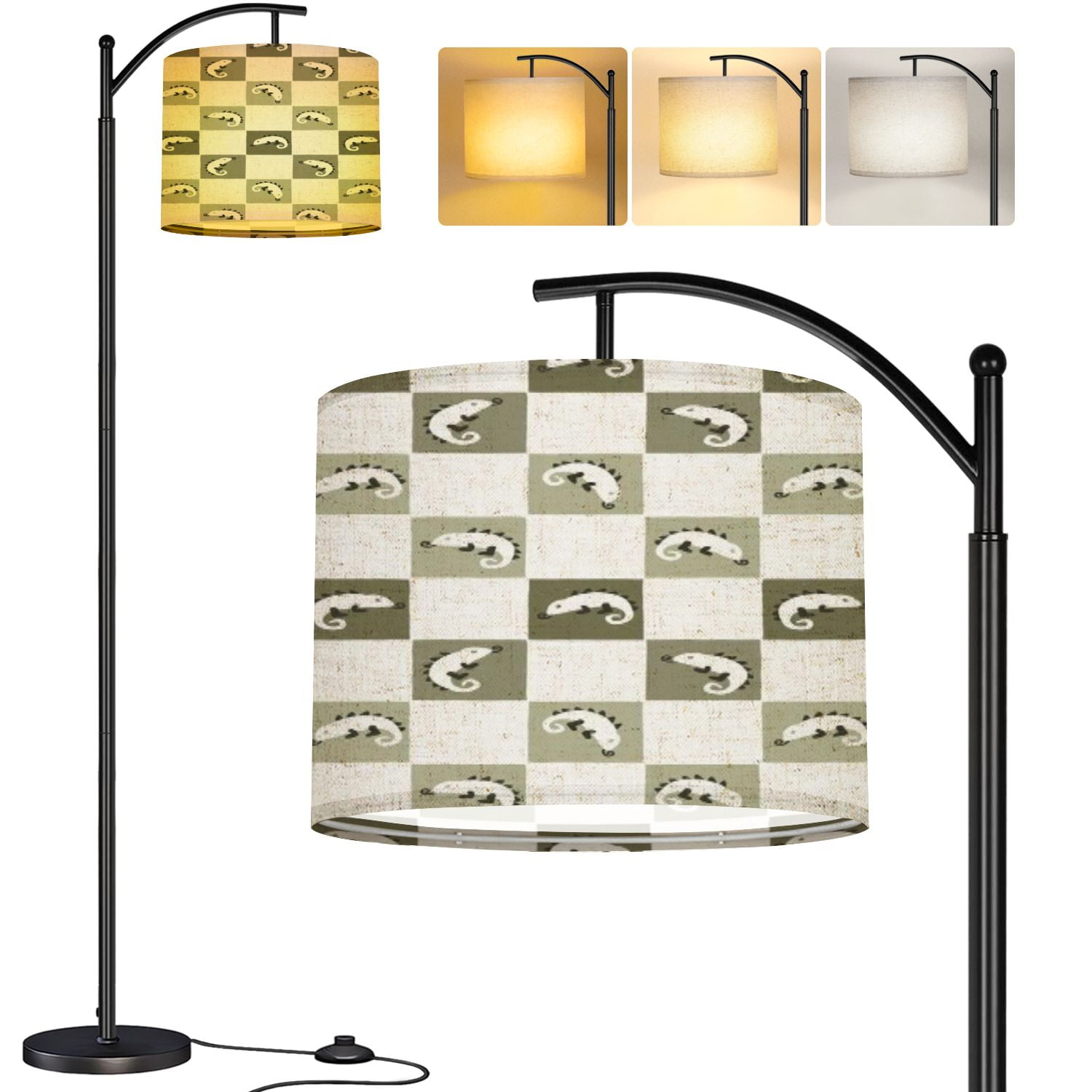 Arc Floor Lamp Seamless Checkered Vintage Green Chameleon Gingham Retro ...