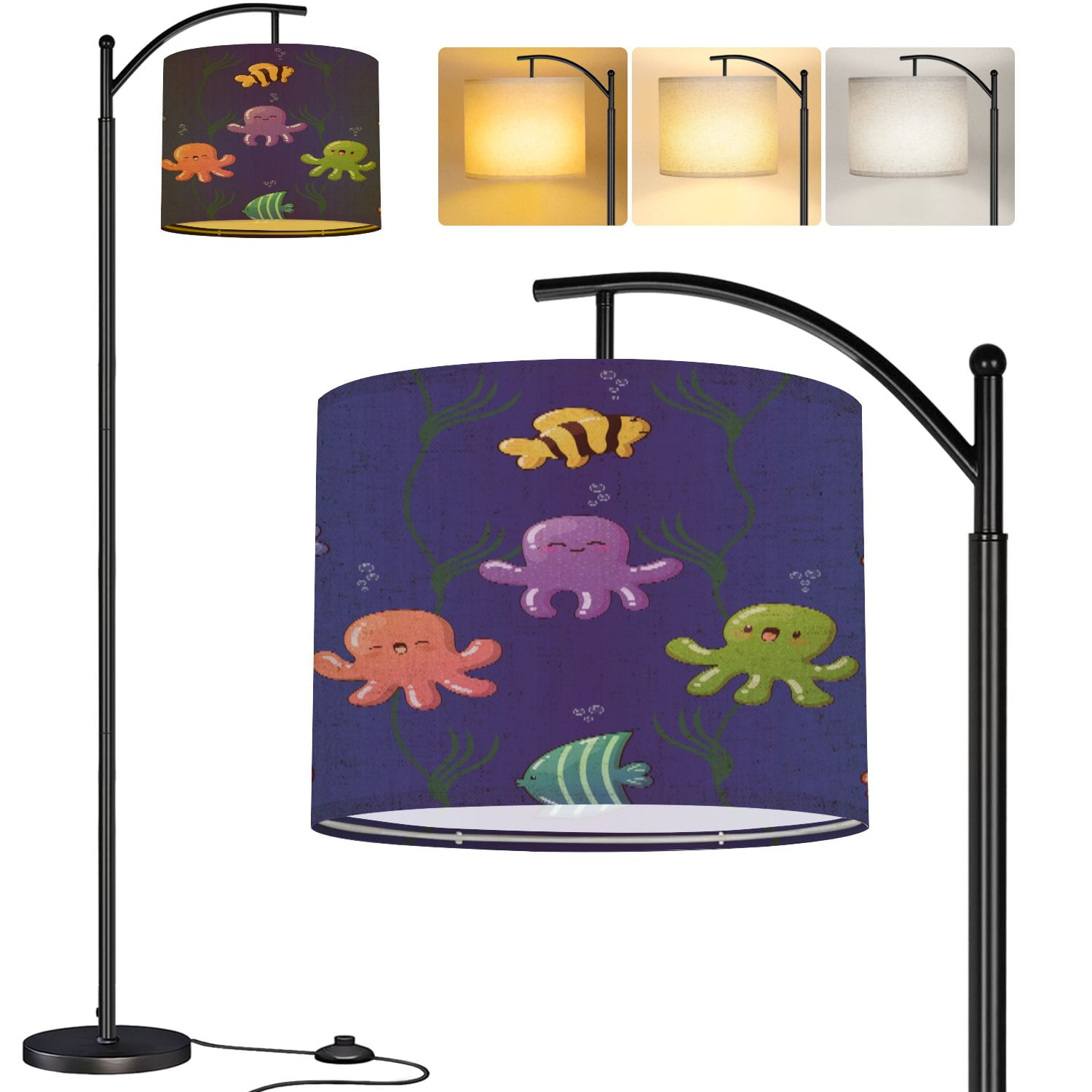 Arc Floor Lamp Seamless Colorful Happy Kawaii Octopuses Fishes Tall ...