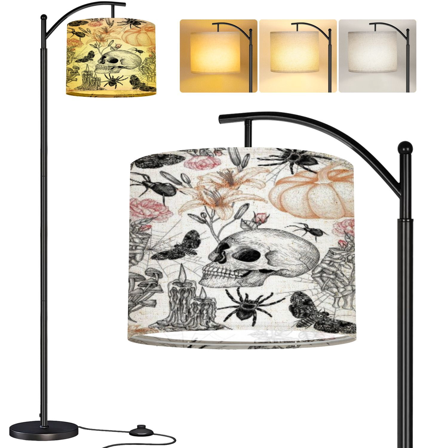 Arc Floor Lamp Seamless Halloween engraving style Graphic skull carved ...