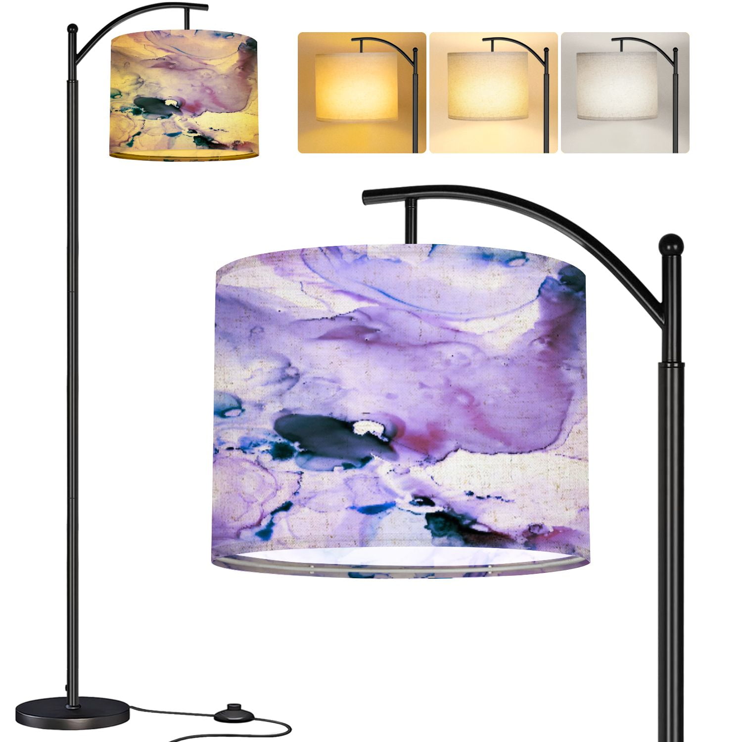 Arc Floor Lamp Seamless Ink Floral Japanese Ink Style Purple Violet ...