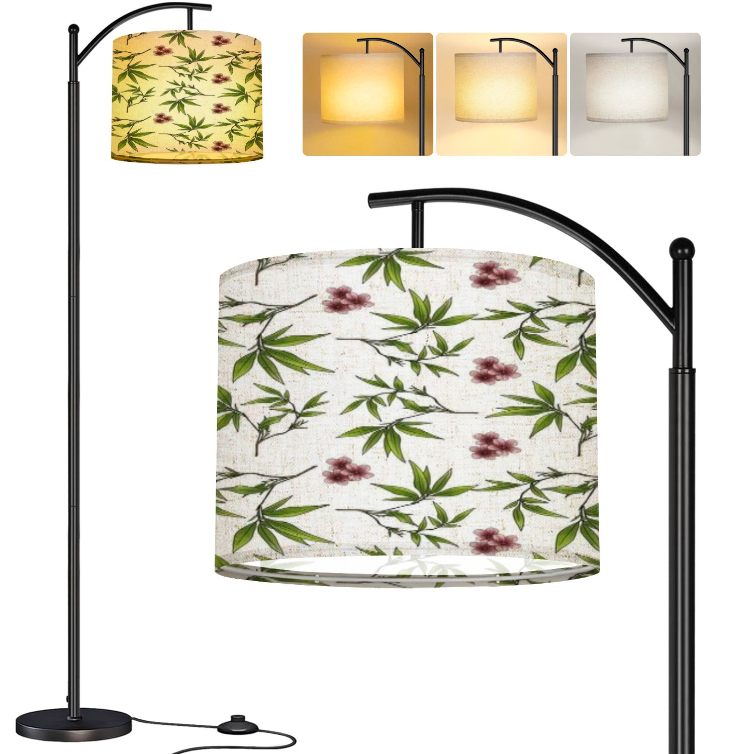 Arc Floor Lamp Seamless Pattern Bamboo Leaves Small Design White Tall ...