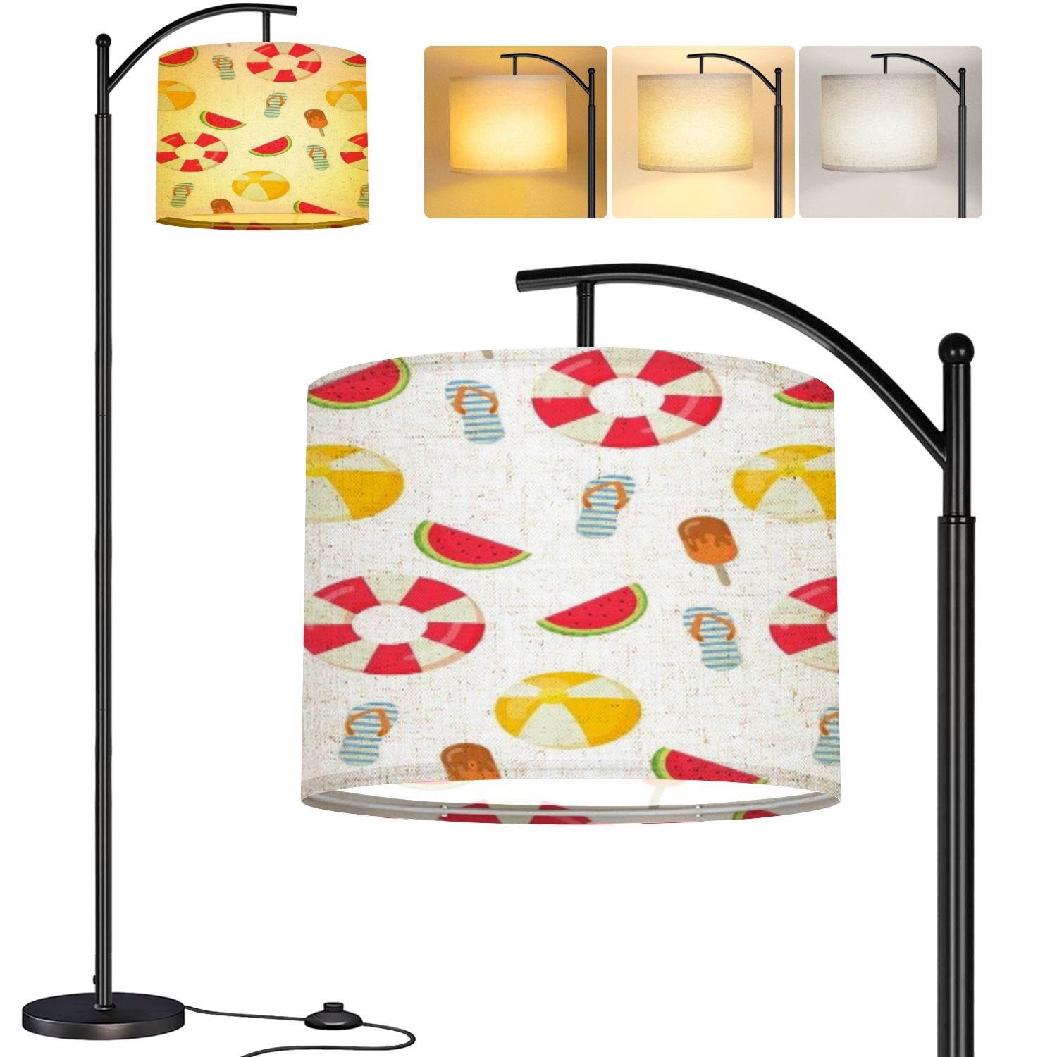 Arc Floor Lamp Seamless Summer cartoon ice cream flip flops lifeboy ...