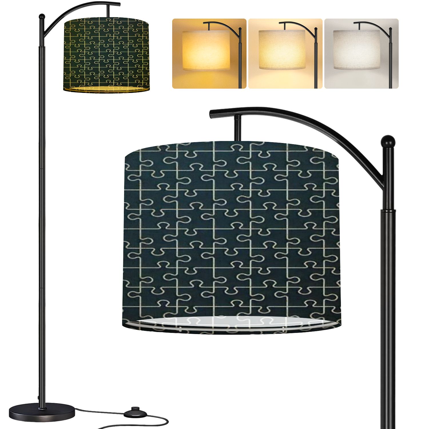 Arc Floor Lamp Seamless abstract Black puzzle Tall Modern Standing Lamp ...