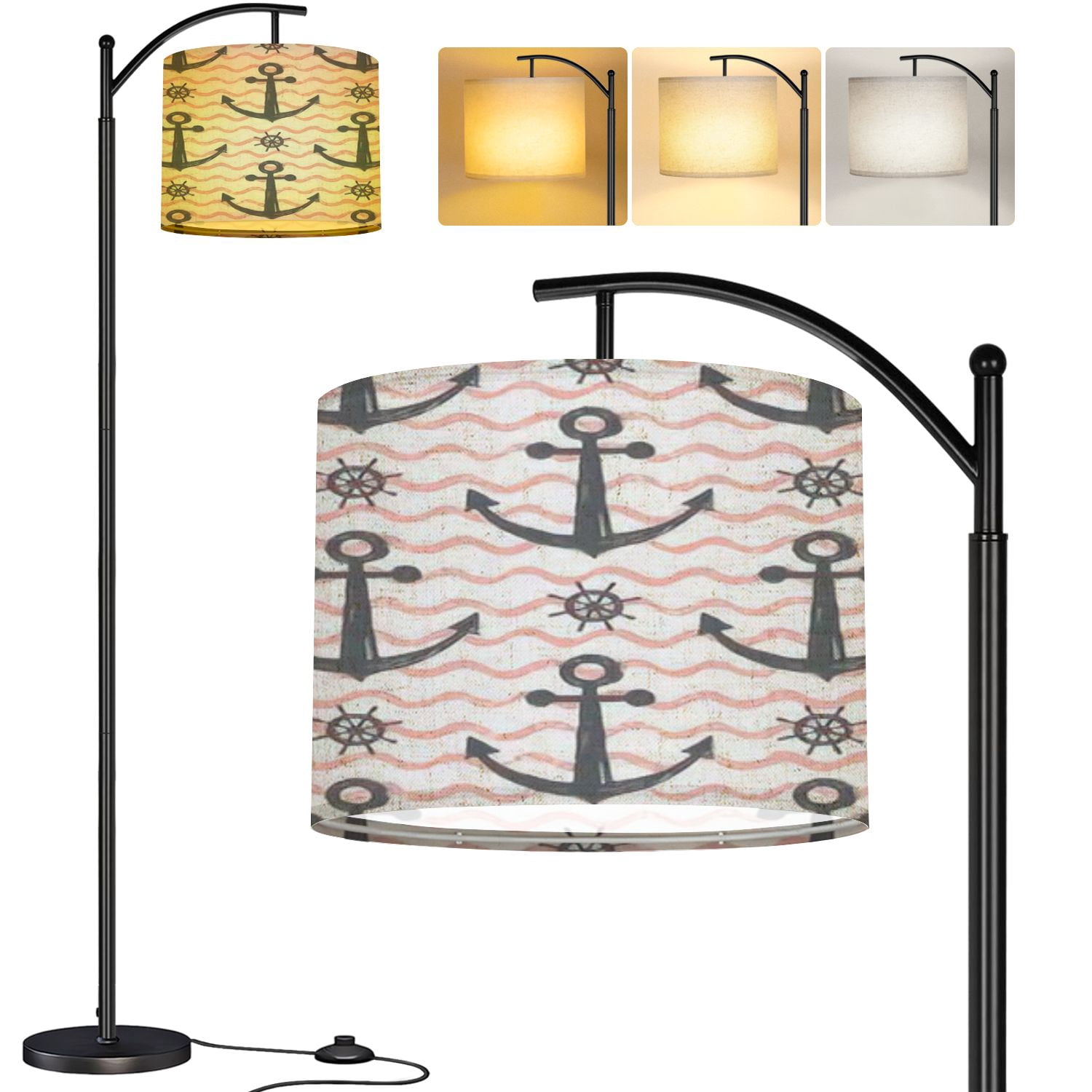 Arc Floor Lamp Seamless abstract Hand drawn sea anchor pink stripes ...