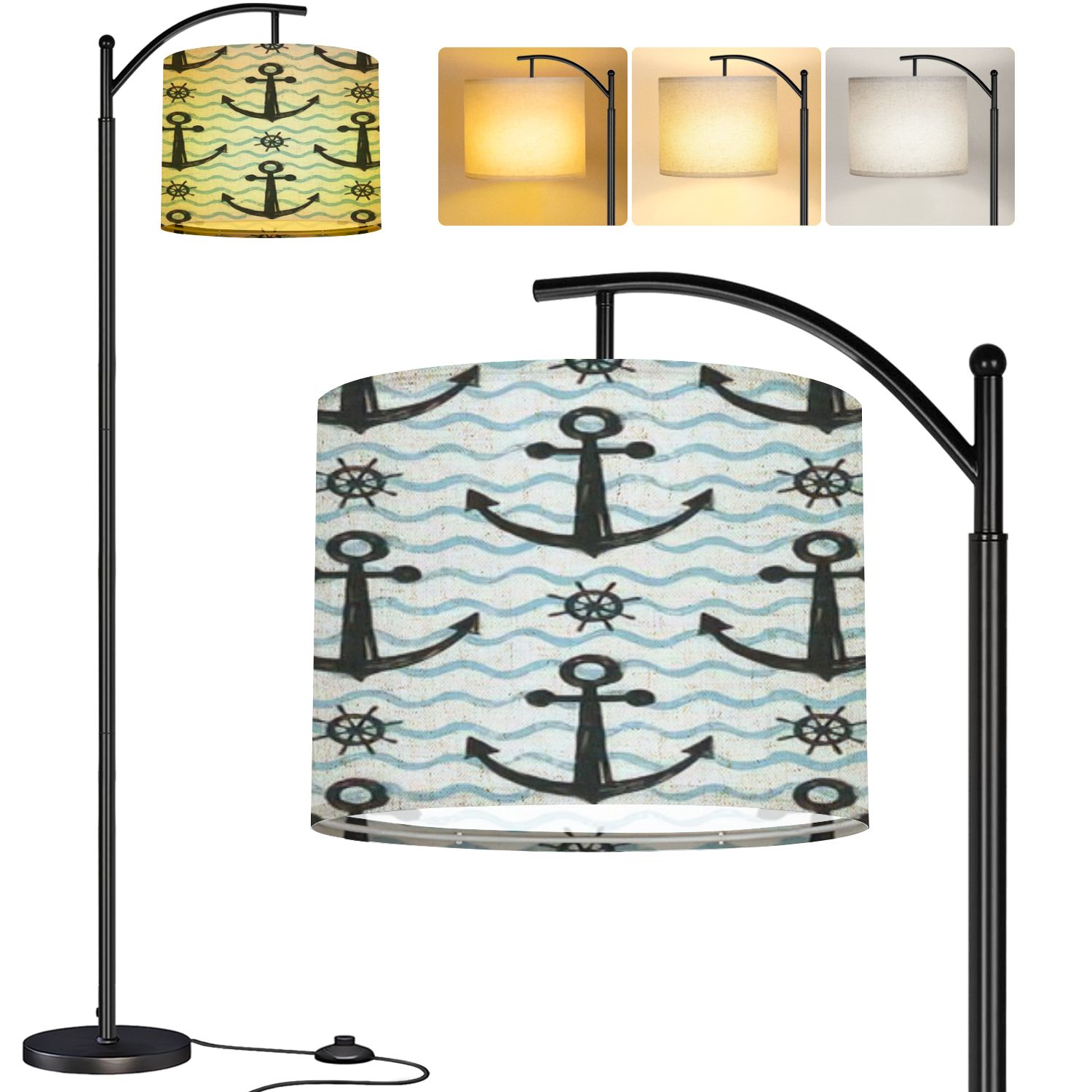 Arc Floor Lamp Seamless abstract Hand drawn sea anchor wheel blue waves ...