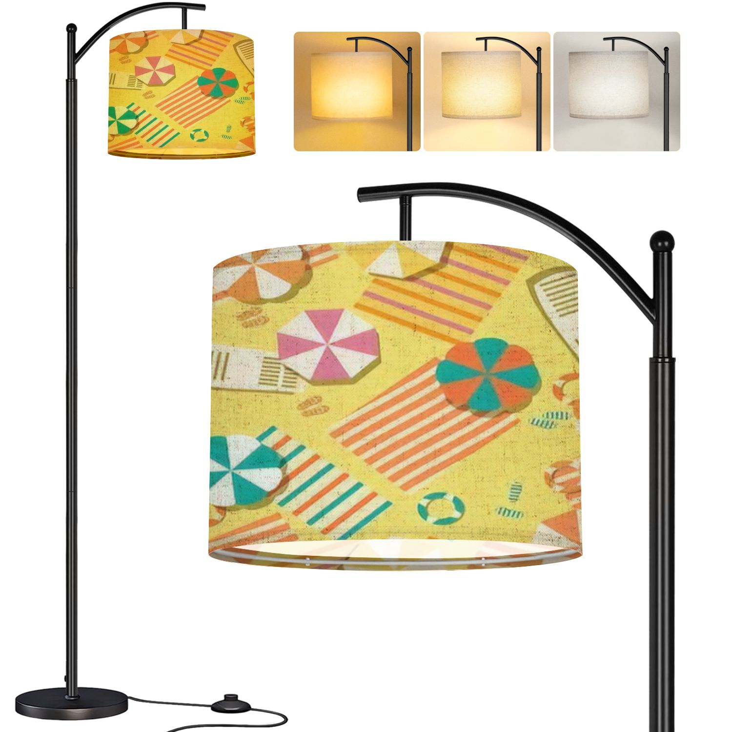 Arc Floor Lamp Seamless beach pattern top view Beach umbrella towel ...