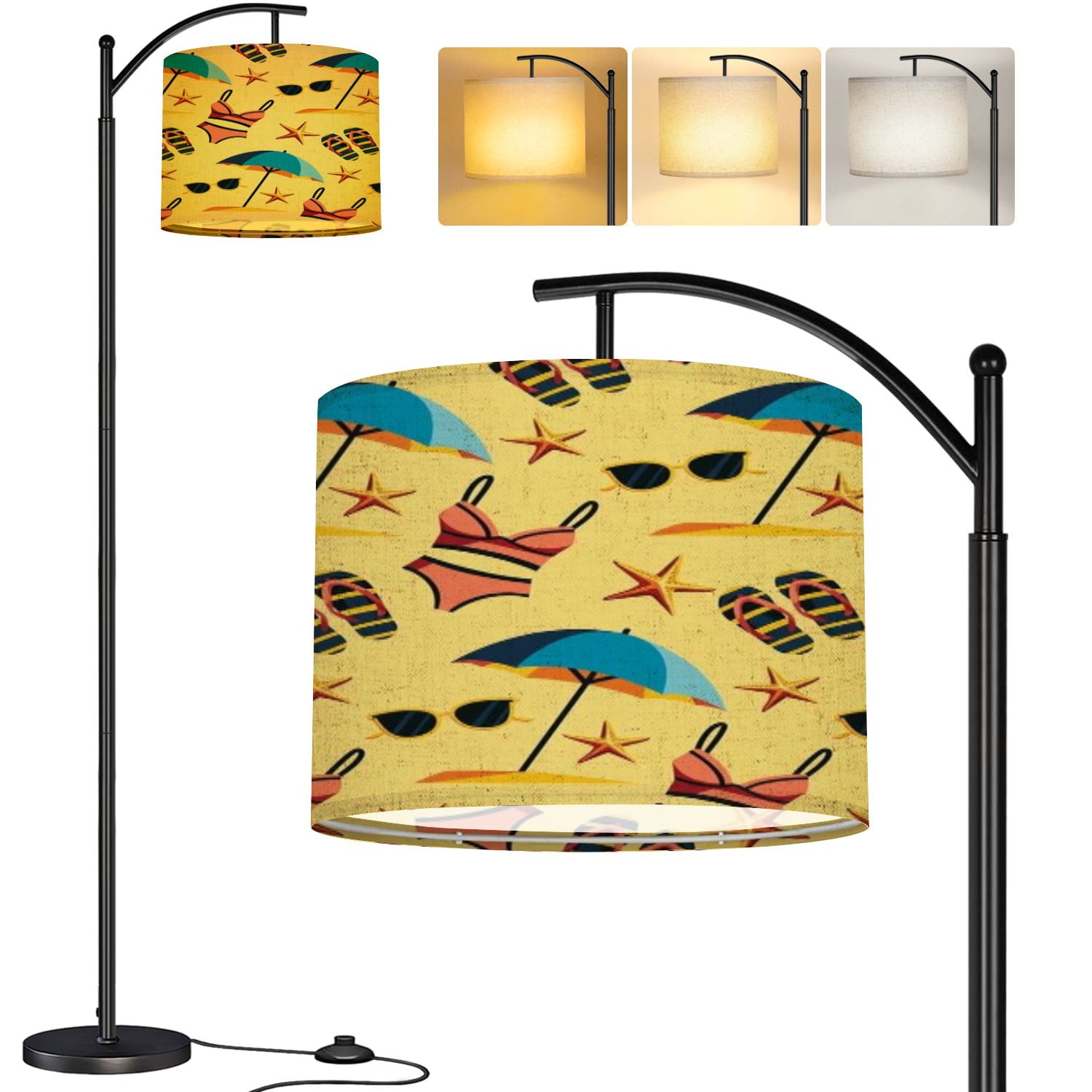 Arc Floor Lamp Seamless beach themed swimsuits sun umbrellas starfish ...