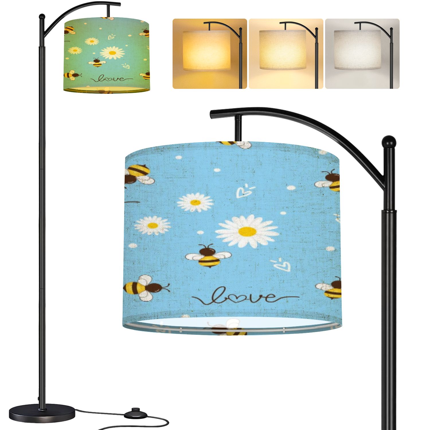 Arc Floor Lamp Seamless bees daisy flower blue cute cartoon character ...