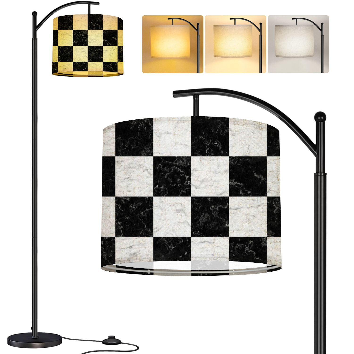 Arc Floor Lamp Seamless black white checker chess board marble tile ...