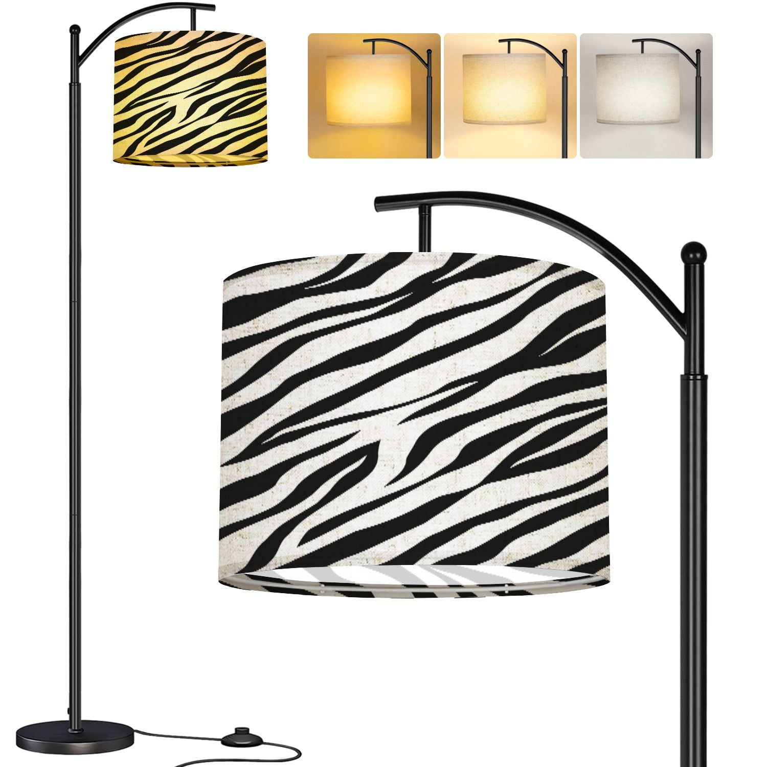 Arc Floor Lamp Seamless black white zebra fur pattern Stylish wild ...