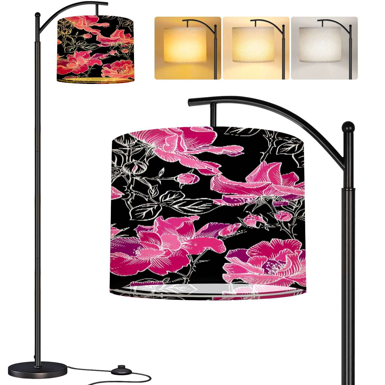 Arc Floor Lamp Seamless blossom red large roses petals buds leaves Tall ...