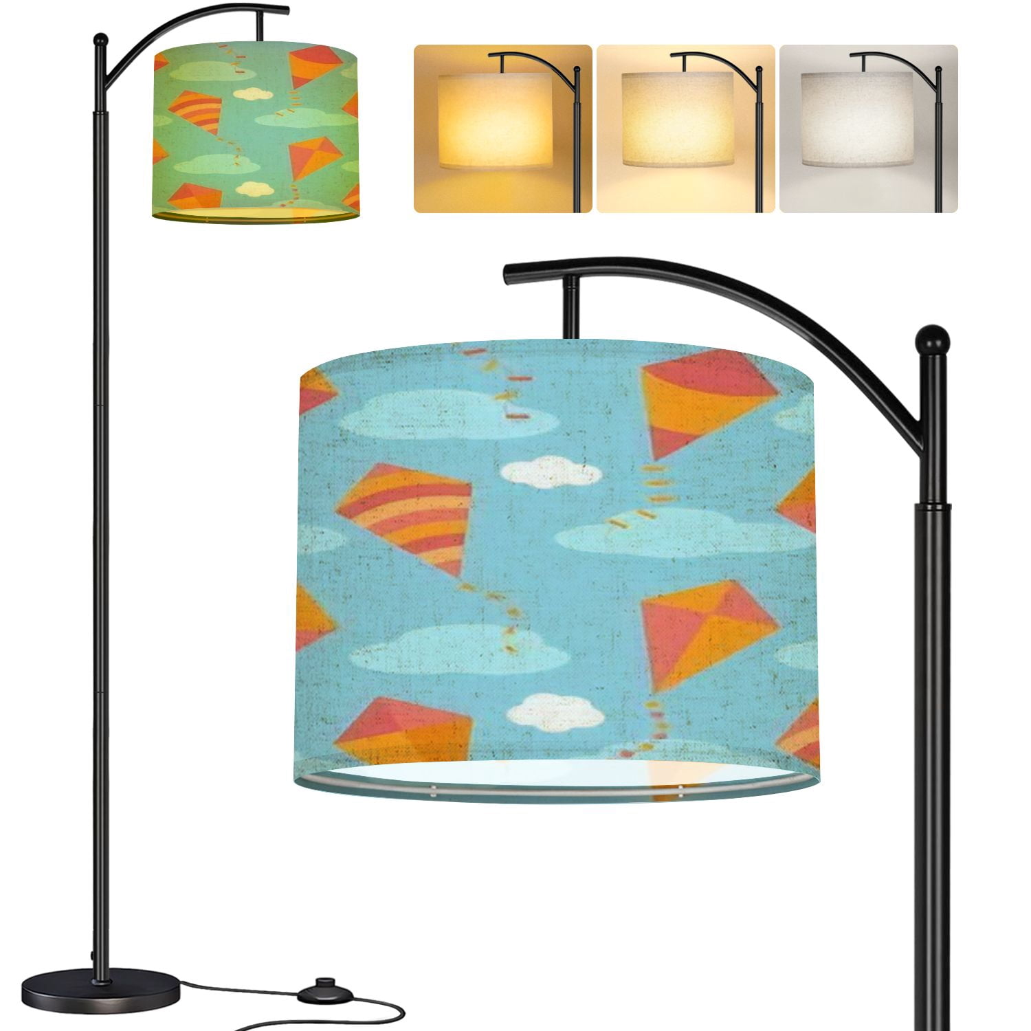 Arc Floor Lamp Seamless bright cartoon red yellow kites Tall Modern ...