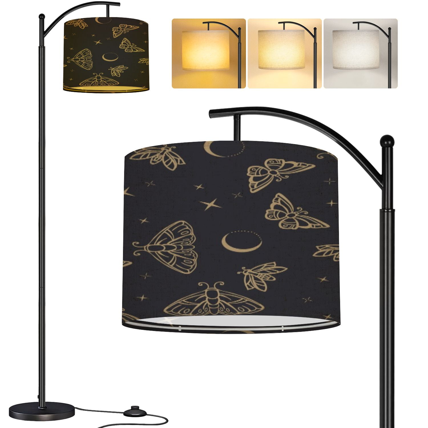 Arc Floor Lamp Seamless butterflies moths Print Insects black Sacred ...