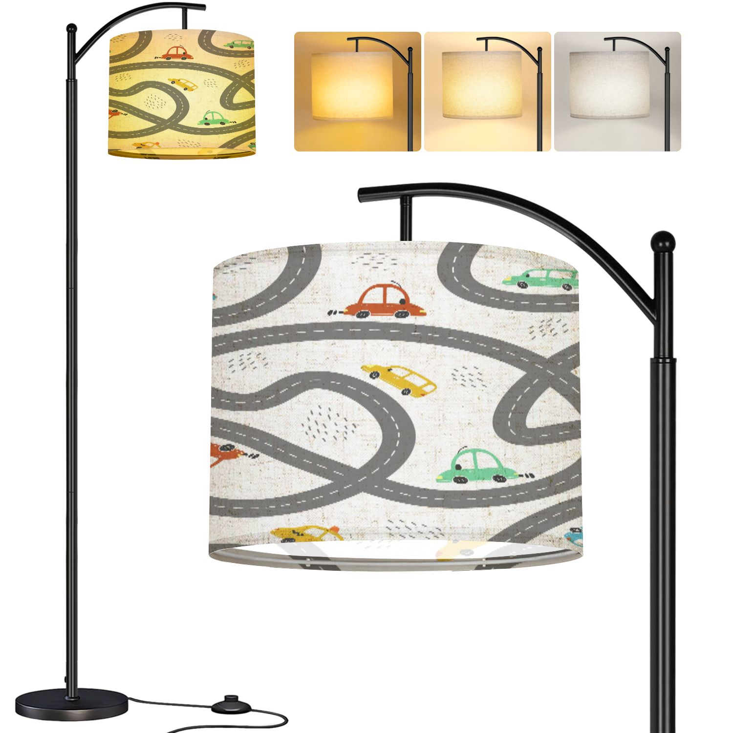 Arc Floor Lamp Seamless cartoon style baby cars Tall Modern Standing ...