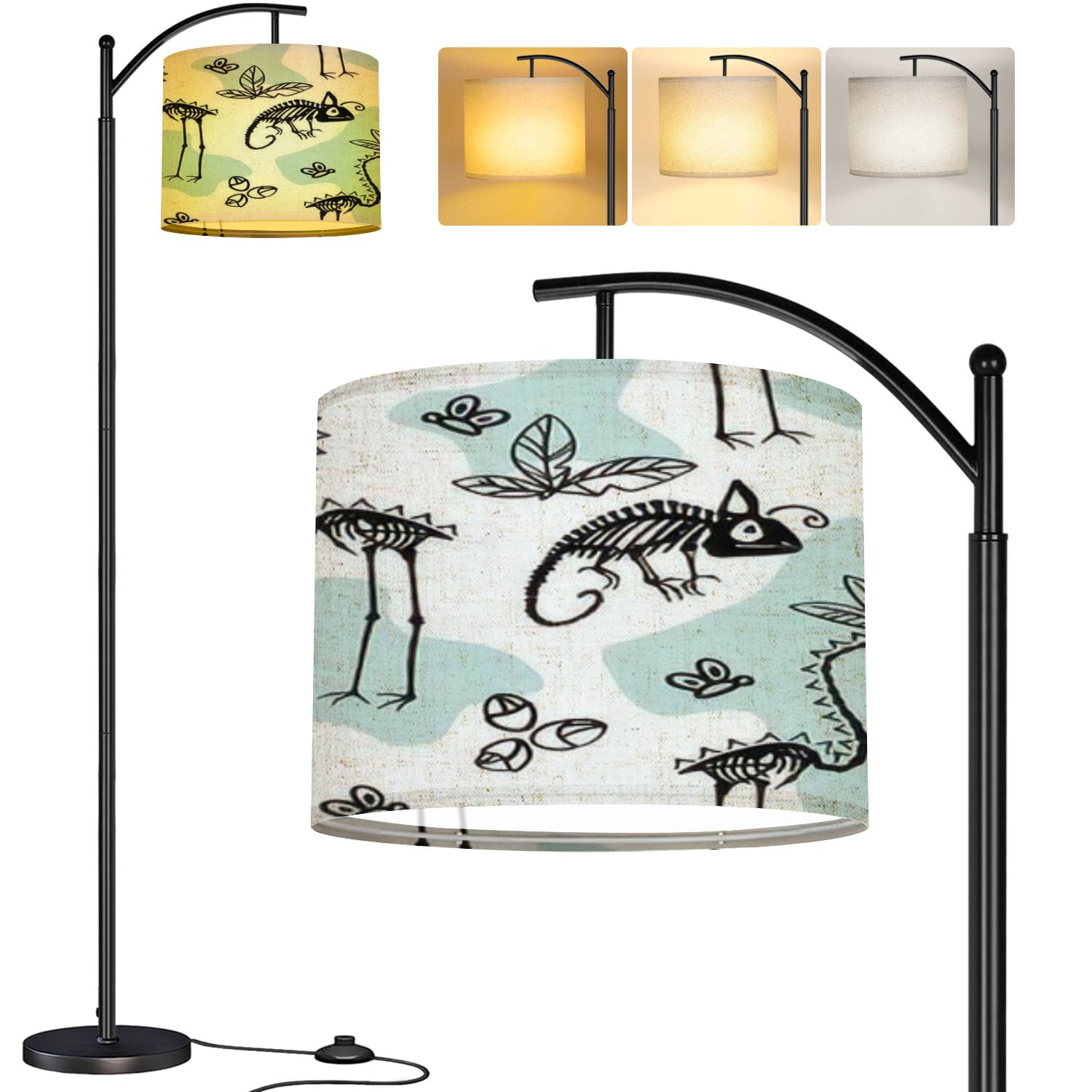 Arc Floor Lamp Seamless cute flamingo chameleon skeletons leaves bee ...