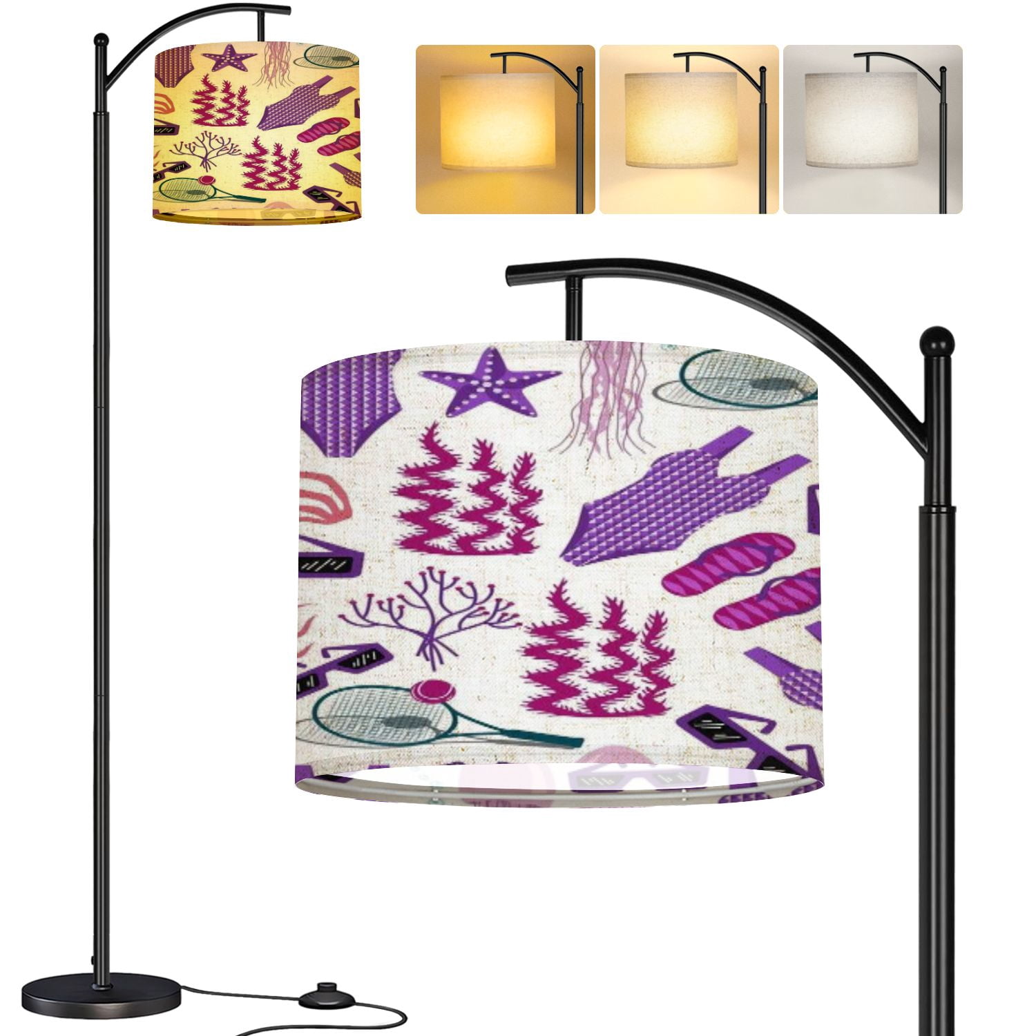 Arc Floor Lamp Seamless cute summer holiday beach elements Sea animals ...