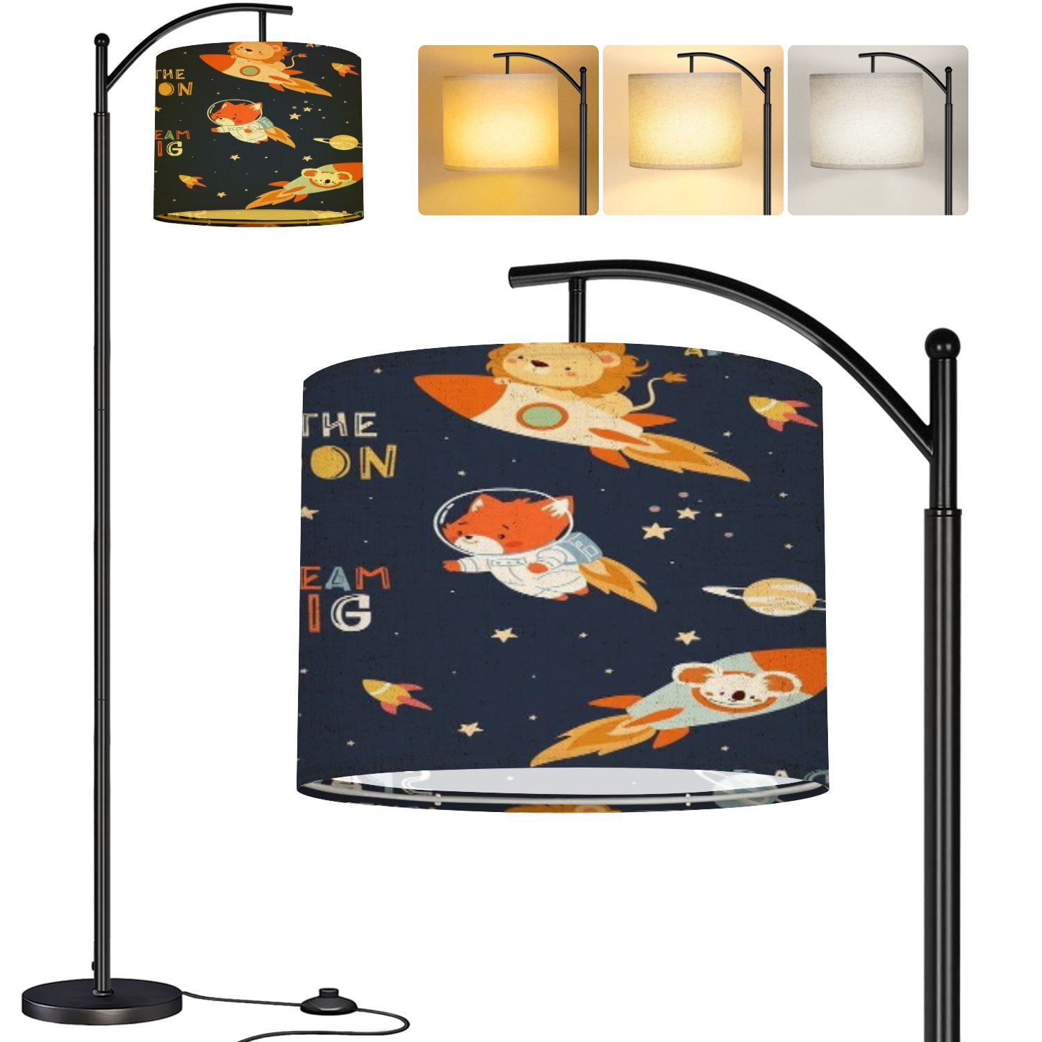 Arc Floor Lamp Seamless dark space theme Cute animals space rocket Hare ...