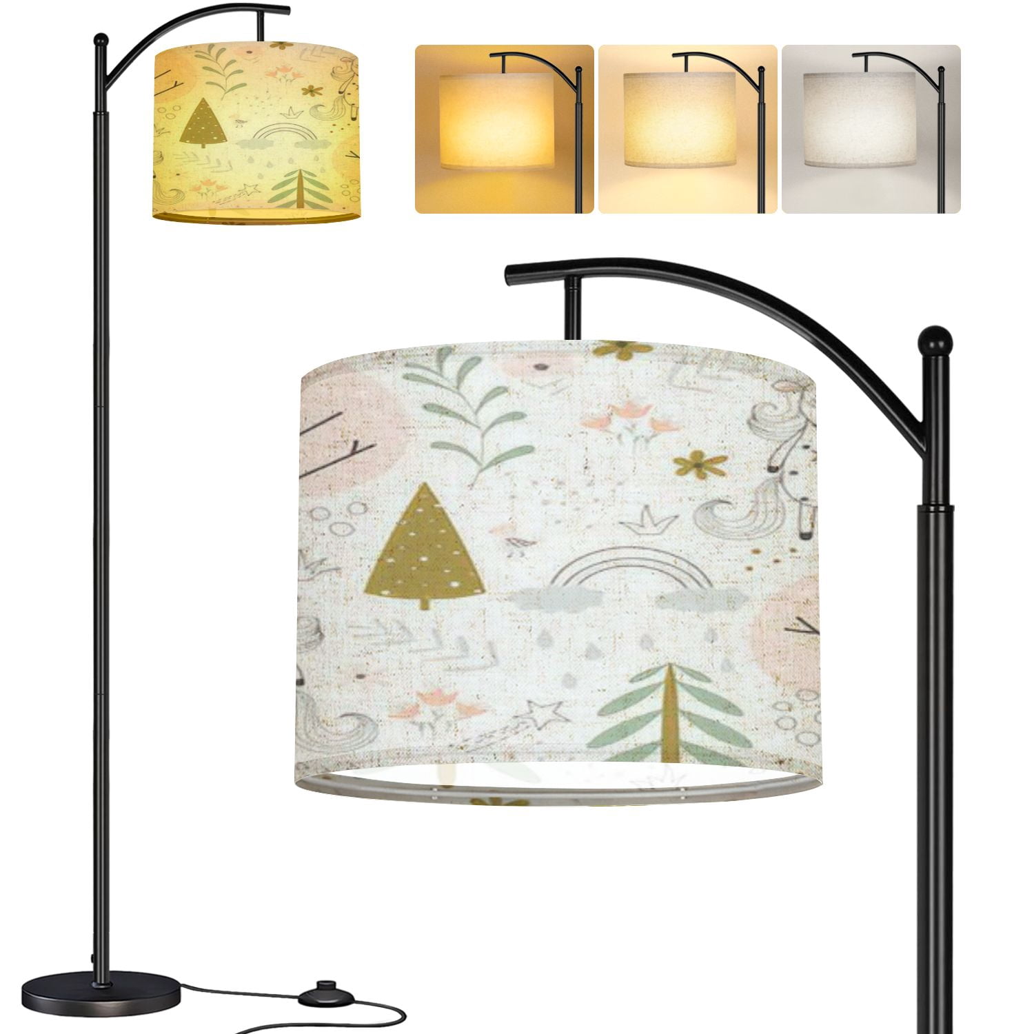 Arc Floor Lamp Seamless doodle magical forest trees flowers for ...