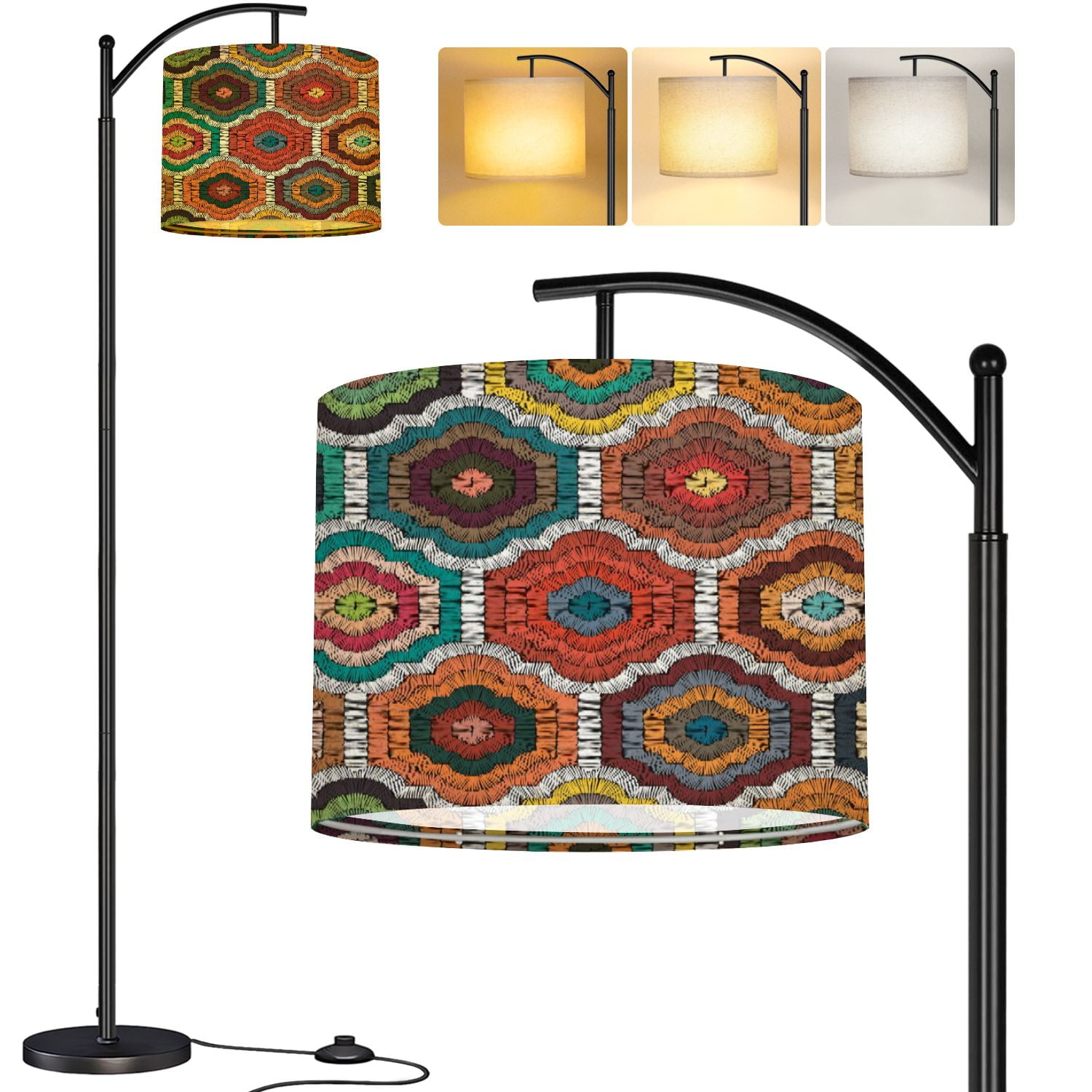 Arc Floor Lamp Seamless embroidered pattern bohemian style Geometric print patchwork Tall Modern ...