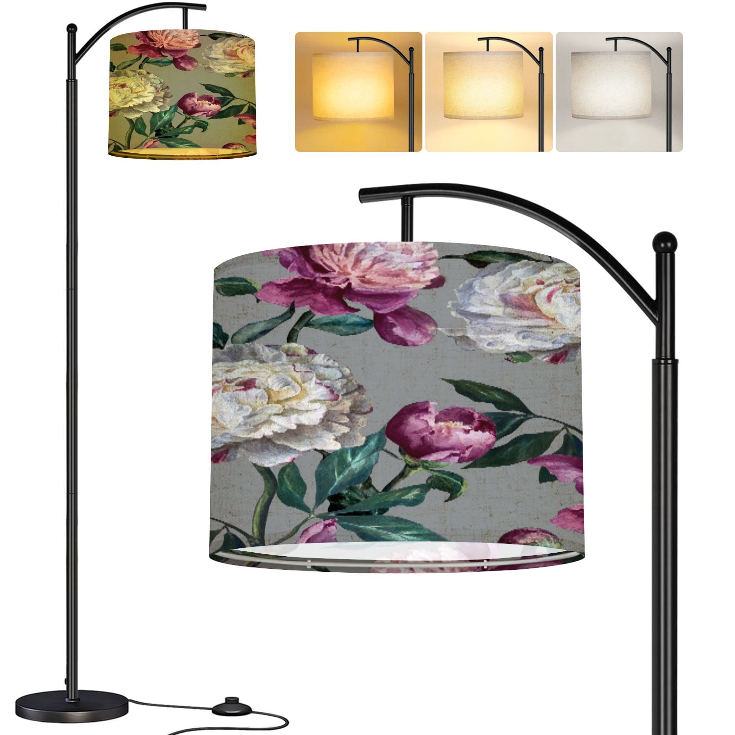 Arc Floor Lamp Seamless floral pattern Peonies are white purple silver ...