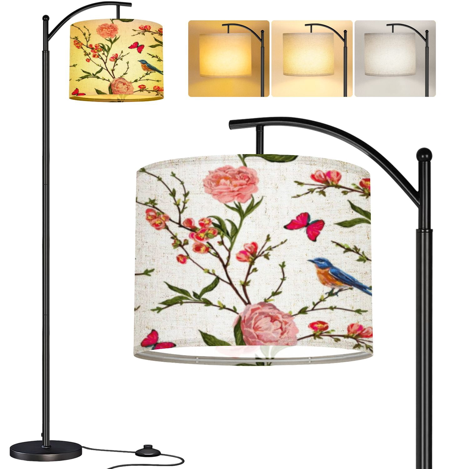 Arc Floor Lamp Seamless floral pattern hand drawn birds tropical ...