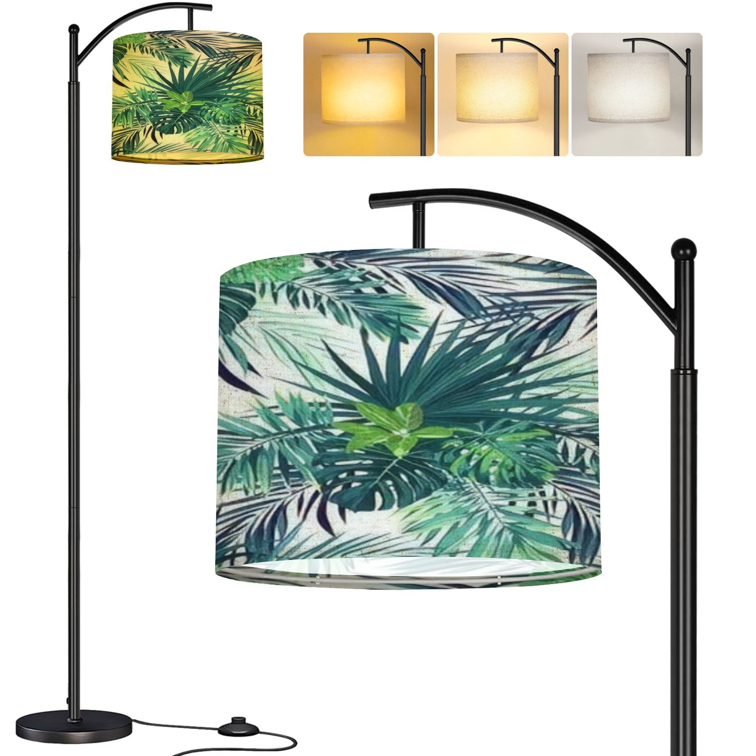 Arc Floor Lamp Seamless hand drawn botanical exotic pattern green palm ...