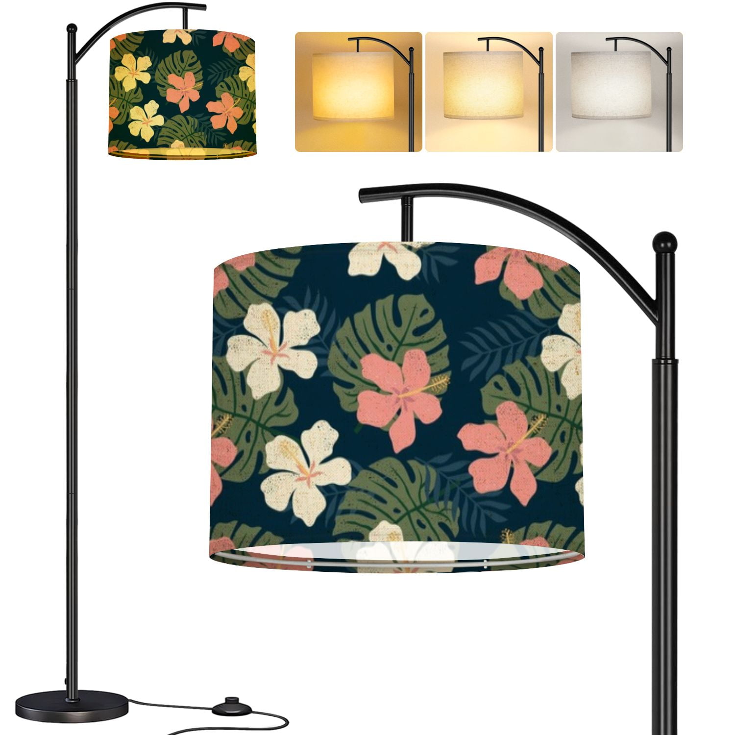 Arc Floor Lamp Seamless modern tropical pattern leaves hibiscus white ...